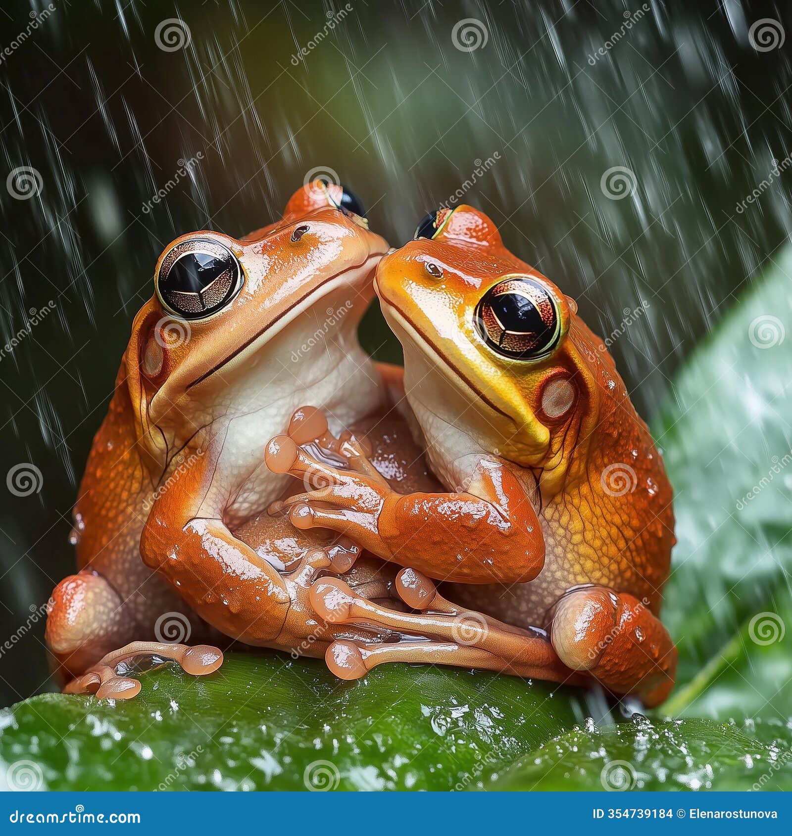 Two Frogs Huddled Together Under the Rain, Stock Illustration ...