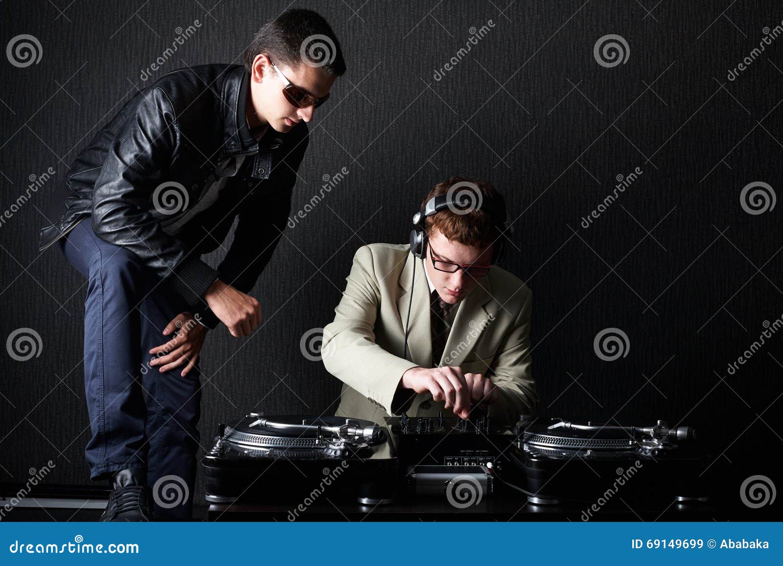 Two Funny Boys with Dj Booth Stock Image - Image of black, disc: 69149699