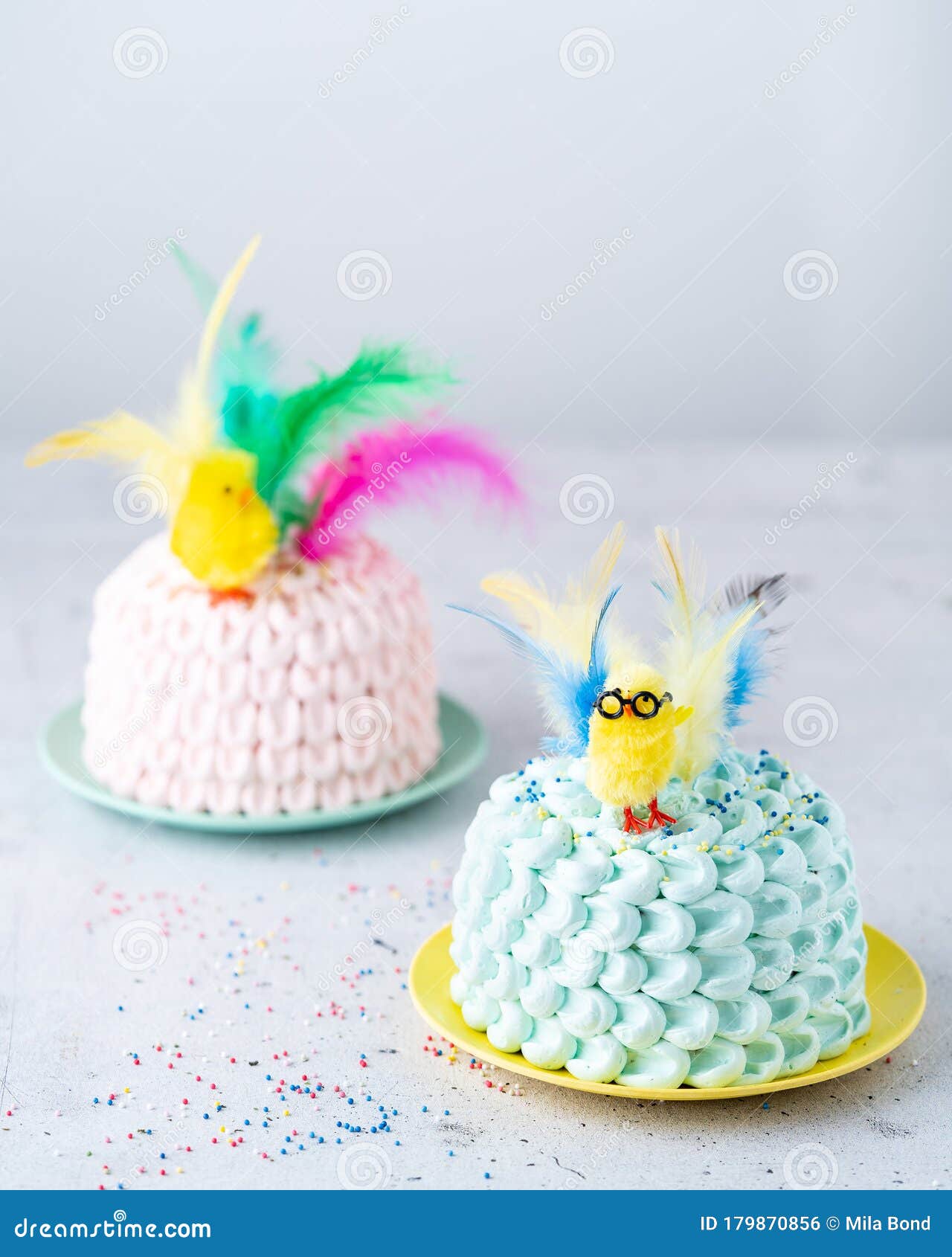 Two Funny Cakes for Kids, Blue and Pink Color on Light Background ...