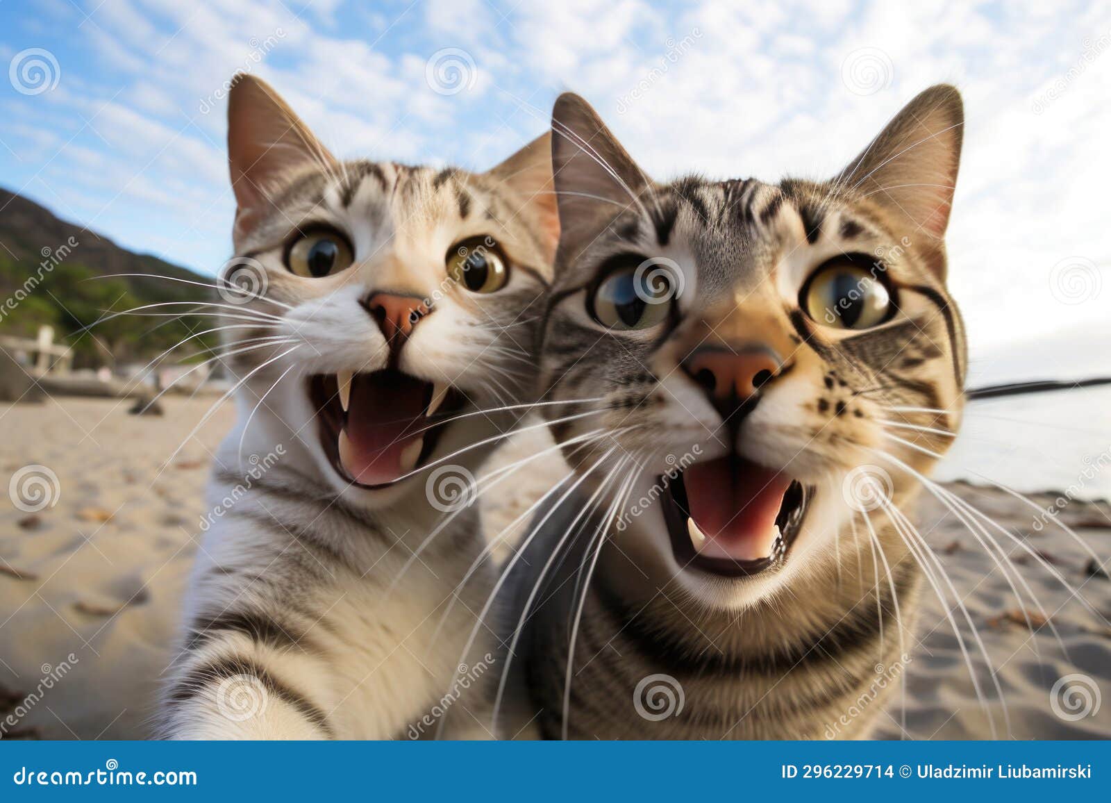 Two Funny Cats Take a Selfie on the Beach. Humor. Created Using ...