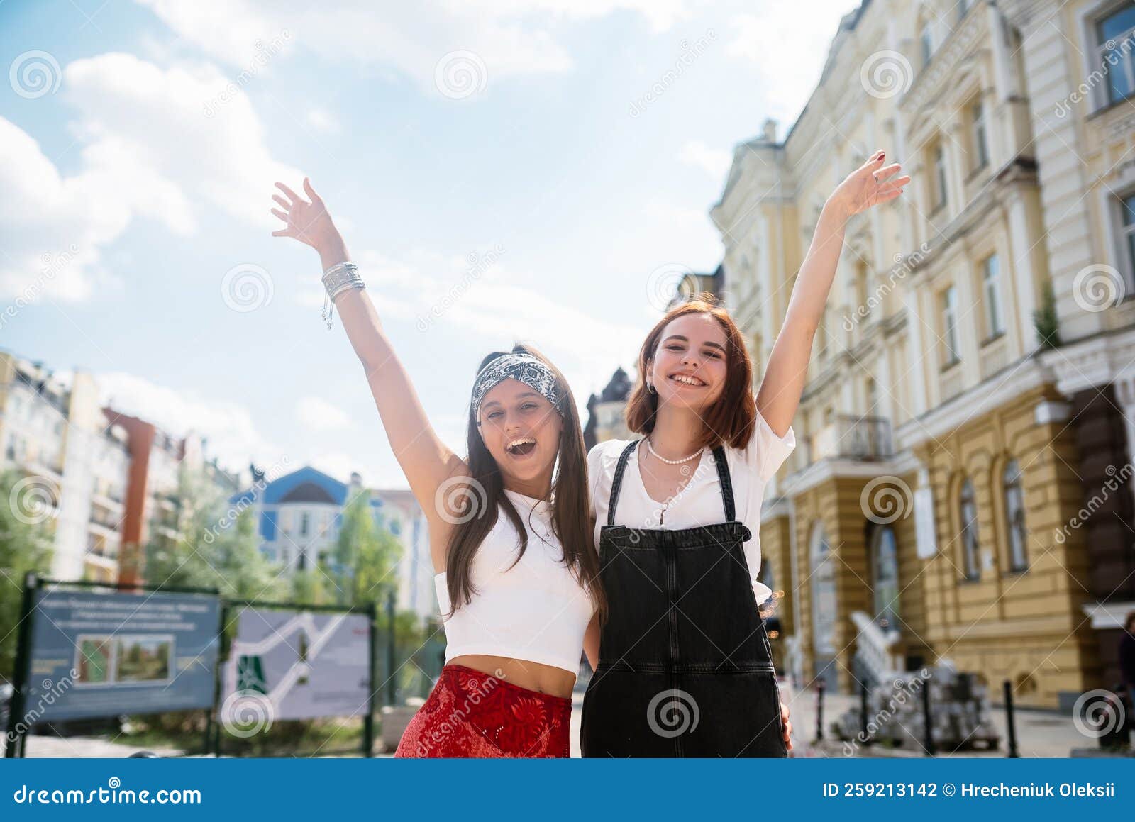 Two Funny Friends Outdoors in the Street Stock Photo - Image of group ...