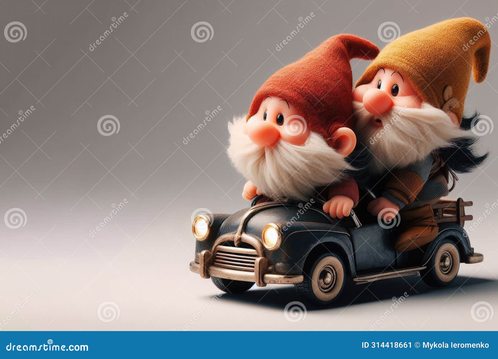 Two Funny Gnomes Driving a Car. Space for Text. Stock Illustration ...