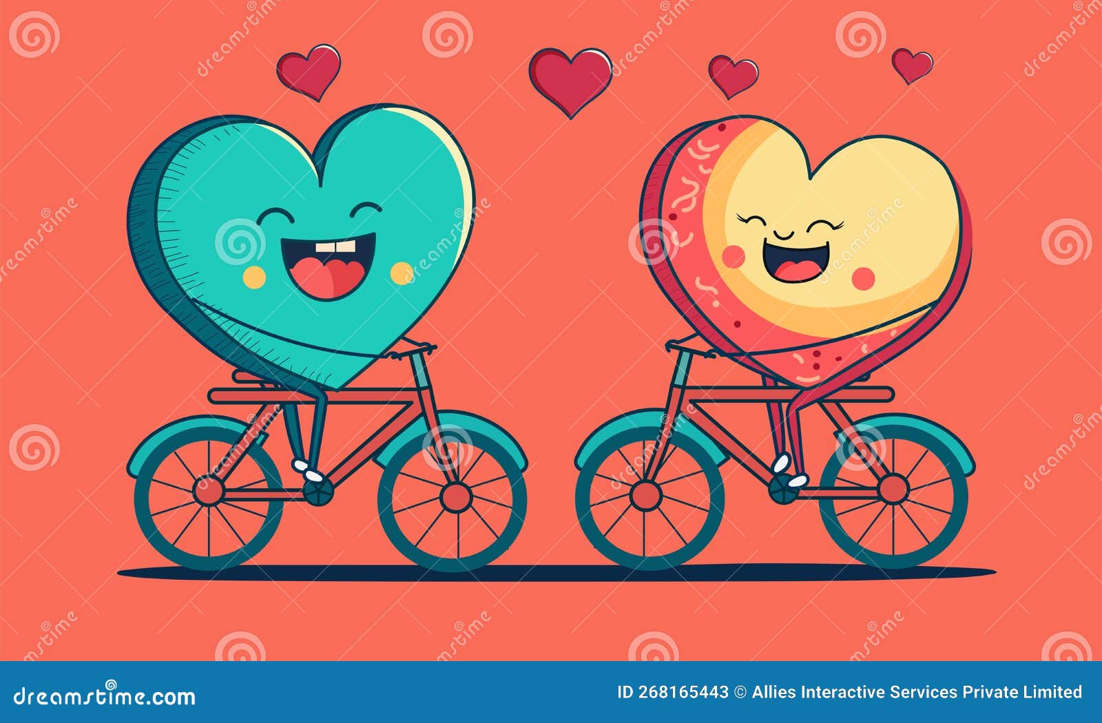 Two Funny Hearts Riding on Their Bicycle for Love Stock Image - Image ...