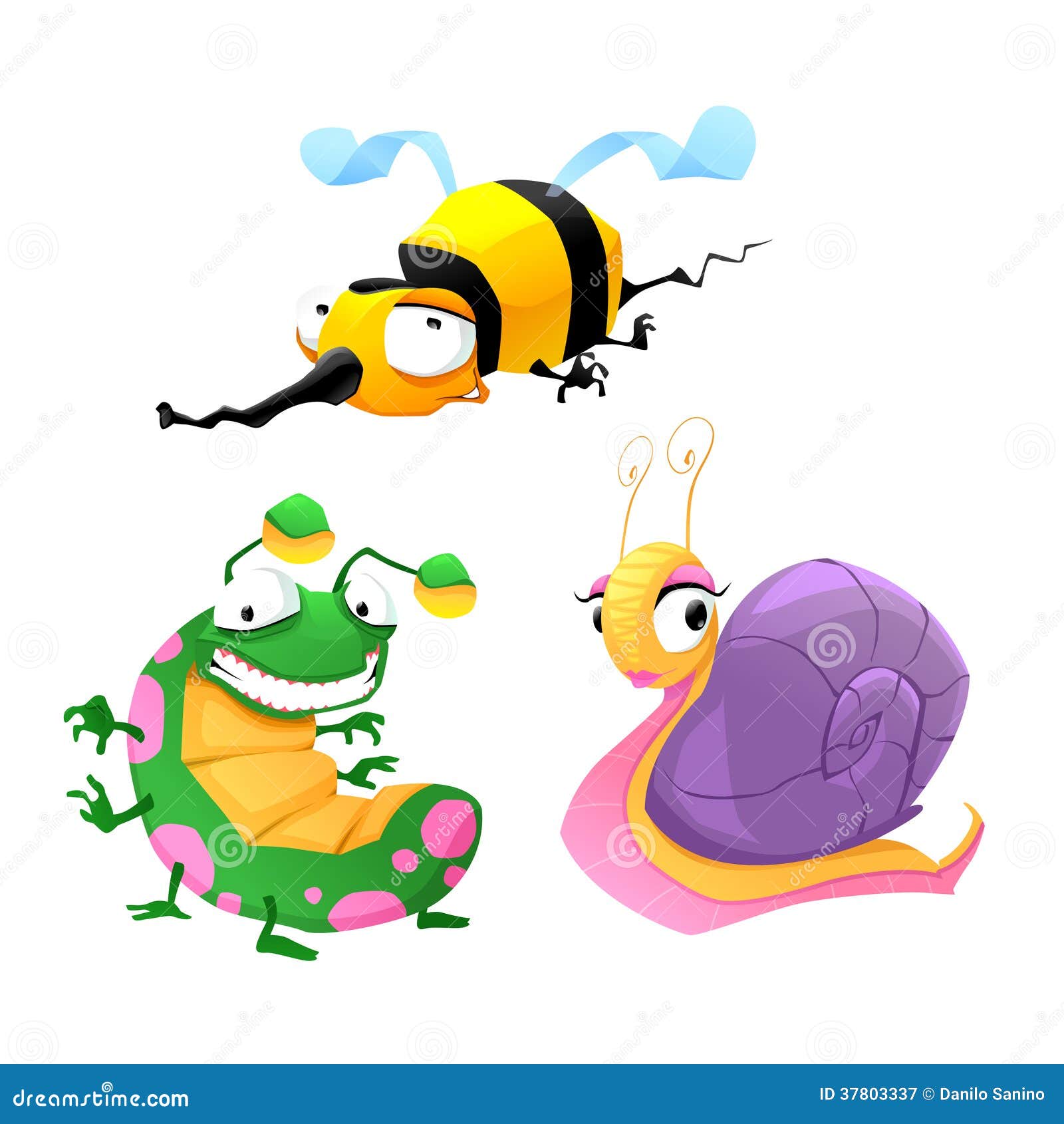 Two Funny Insects and One Snail. Stock Vector - Illustration of worm ...
