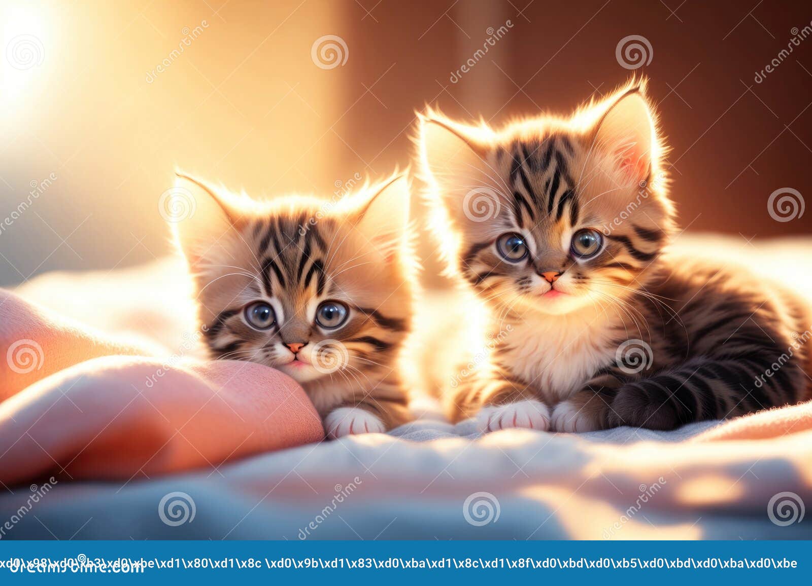 Two Funny Kittens Lying in the Bed on White Bed Clothes Morning Ai ...