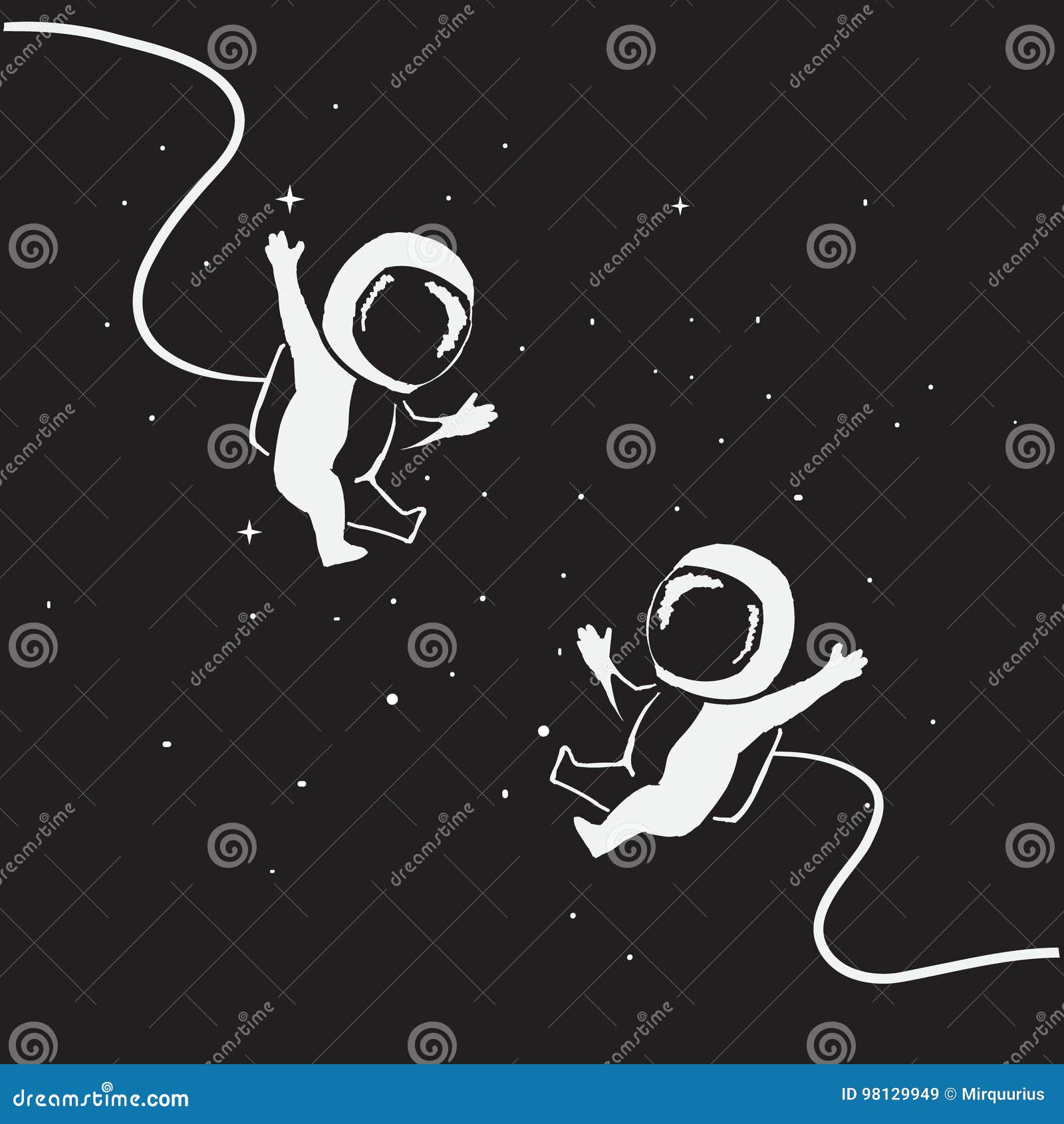 Two Funny Little Astronauts Fly Together Stock Vector - Illustration of ...