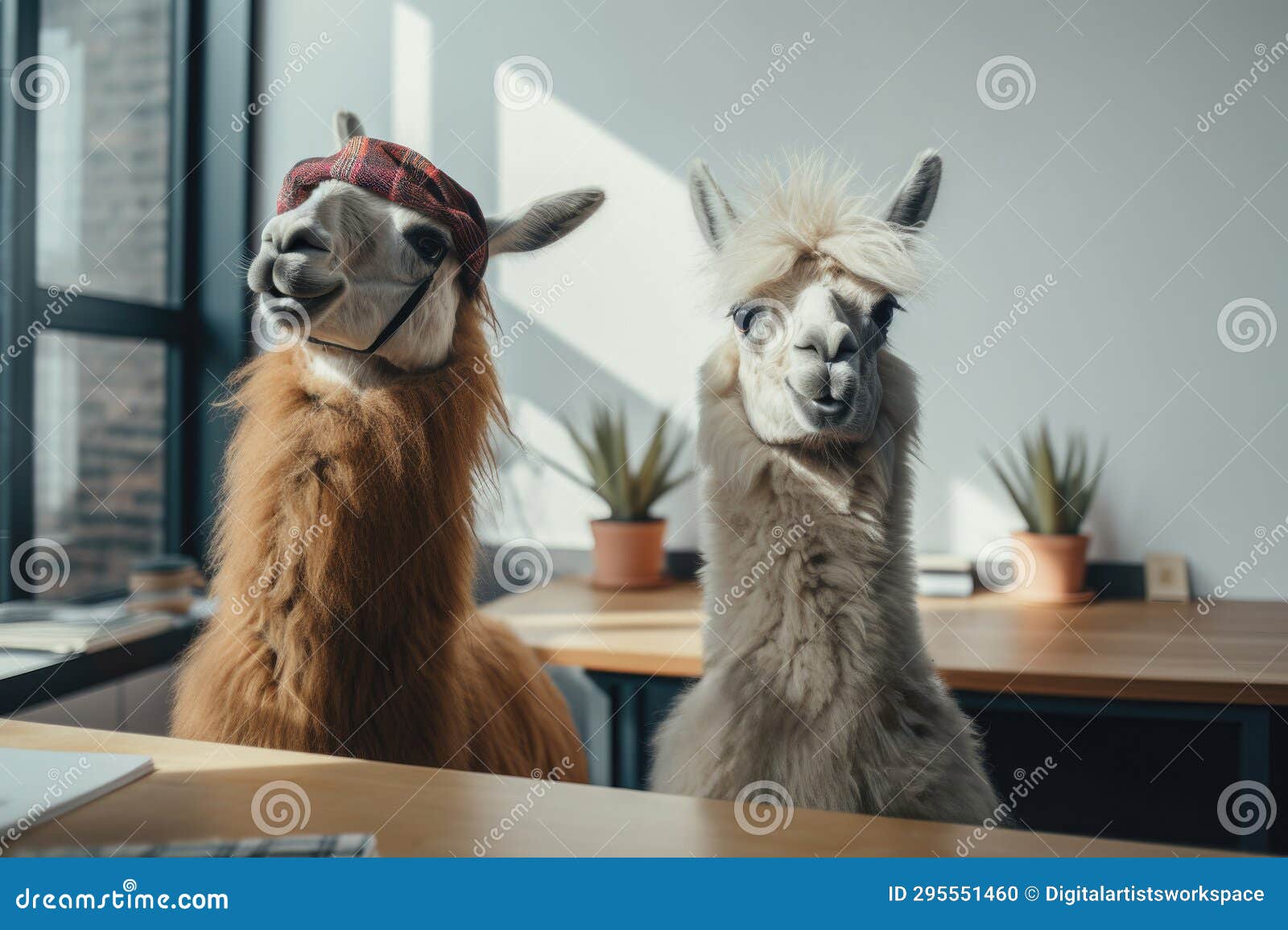 Two Funny Llamas at an Interview in the Office, Realism, Generative AI ...