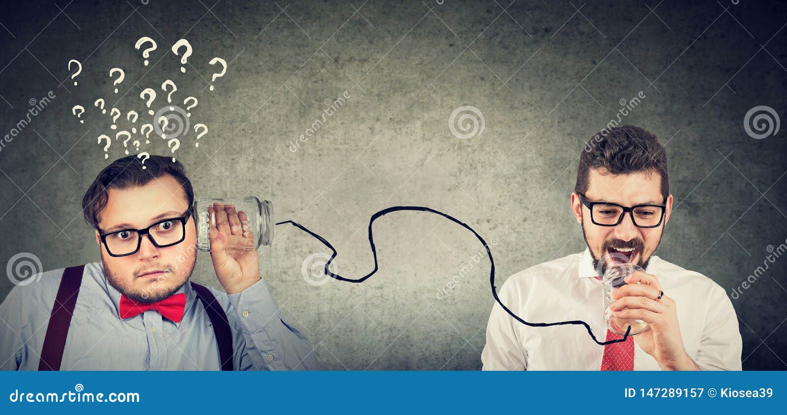 Two Funny Looking Men Having Troubled Communication Stock Image - Image ...