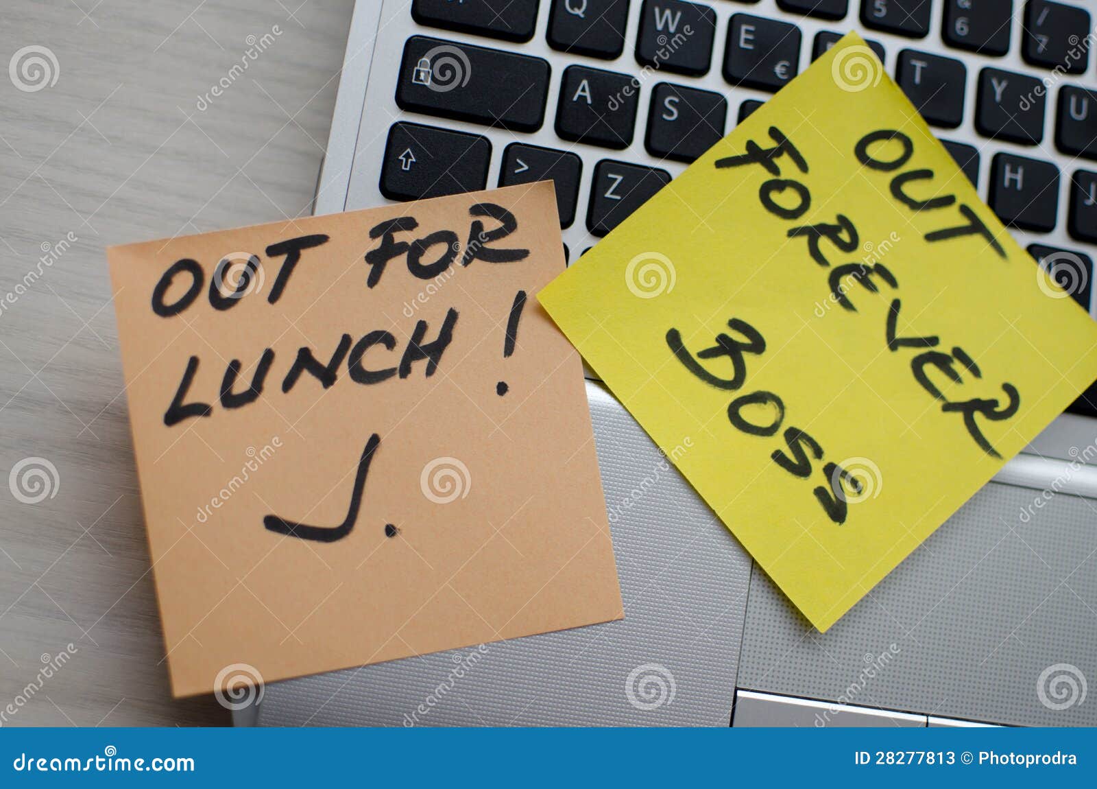 Two Funny Notes on a Laptop Stock Image - Image of announcement, note ...