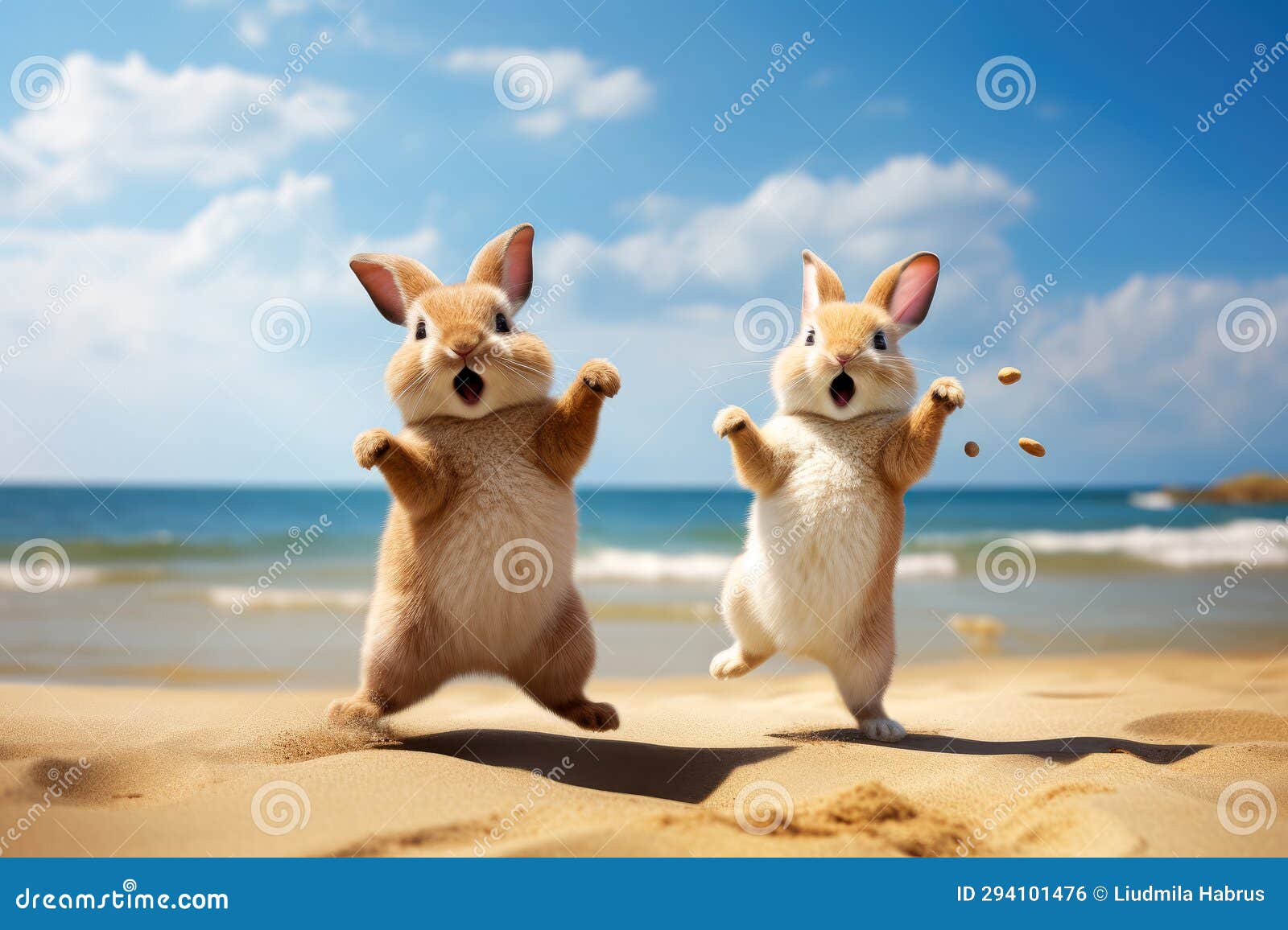 Two Funny Rabbits Jumping on the Beach Stock Photo - Image of freshness ...