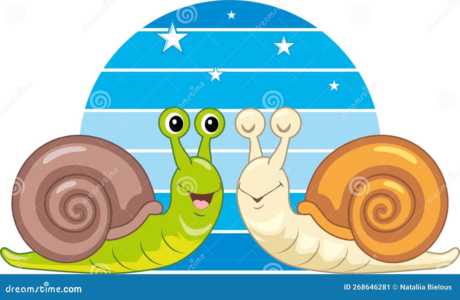Two funny smiling snails stock vector. Illustration of friendly - 268646281