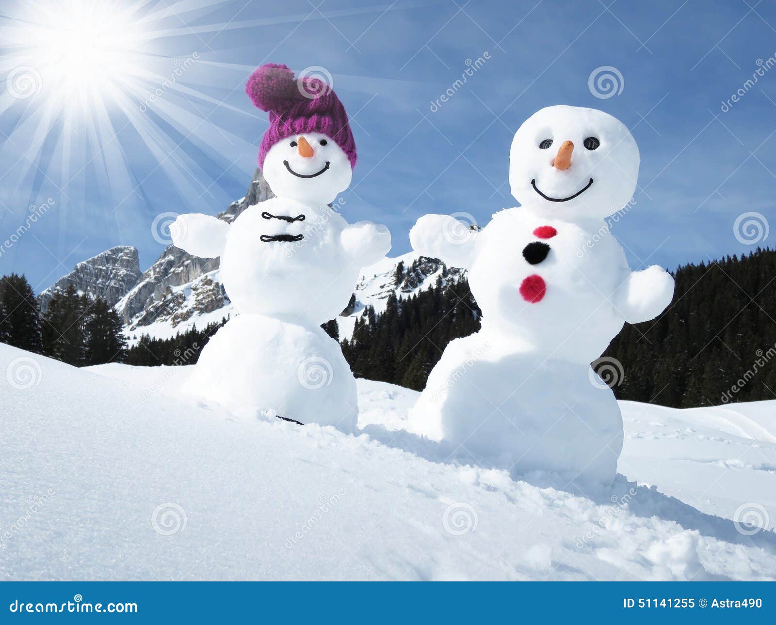 Two funny snowmen stock image. Image of happiness, clear - 51141255