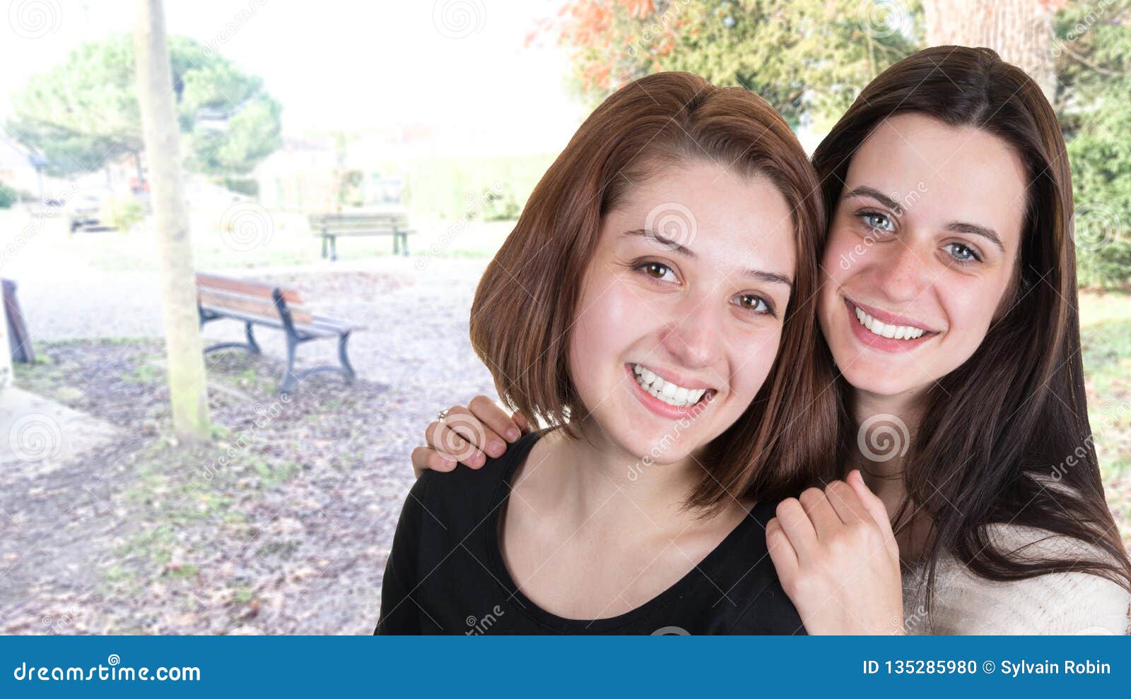 Two Funny Women Friends Smiling and Hugging Stock Photo - Image of ...
