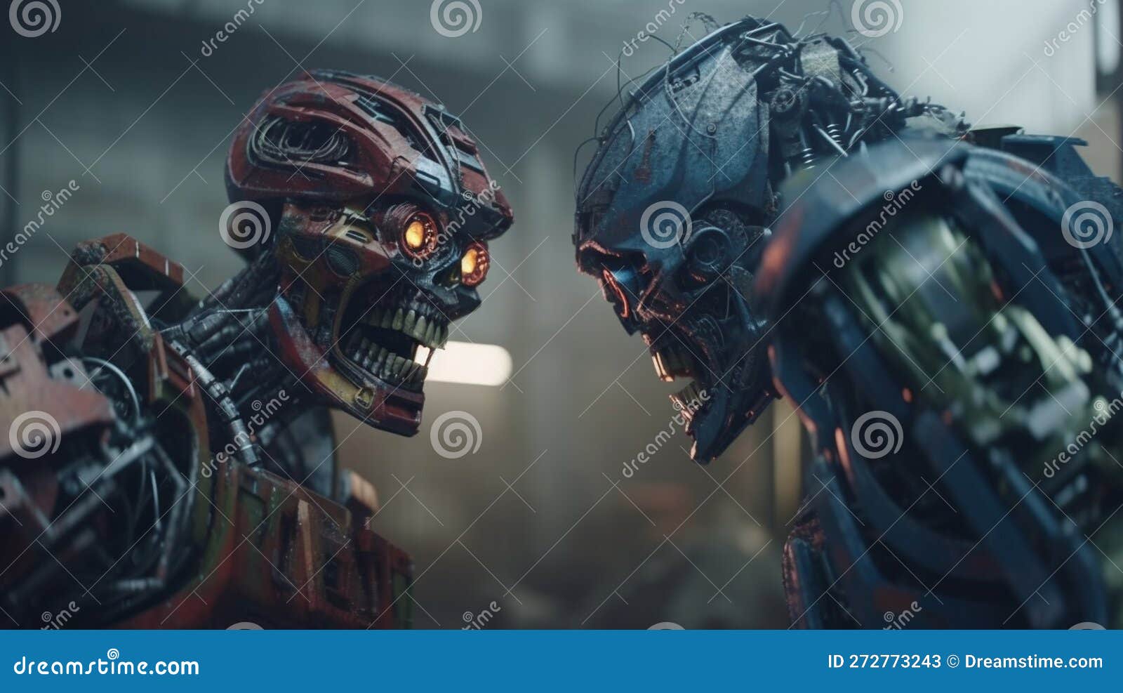 Two Futuristic Robot Screams Each Other. Generative Ai Stock ...