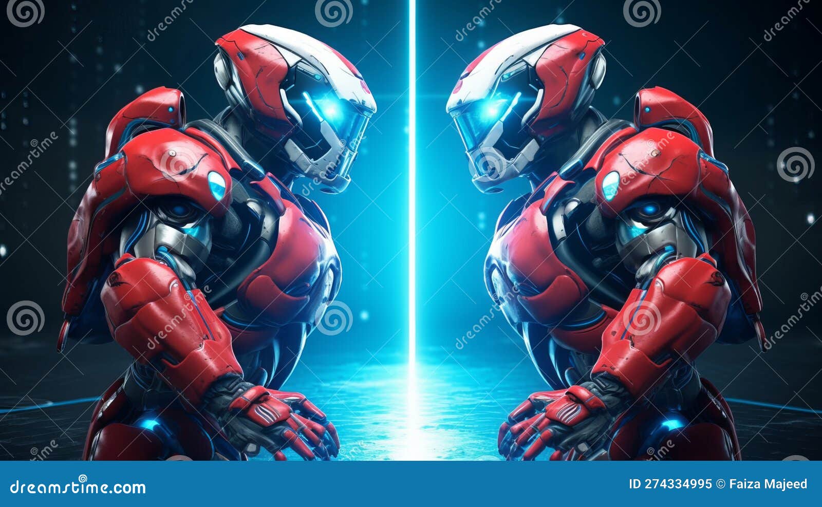 Two Futuristic Robots before Match in Blue and Red Color, Generative AI ...