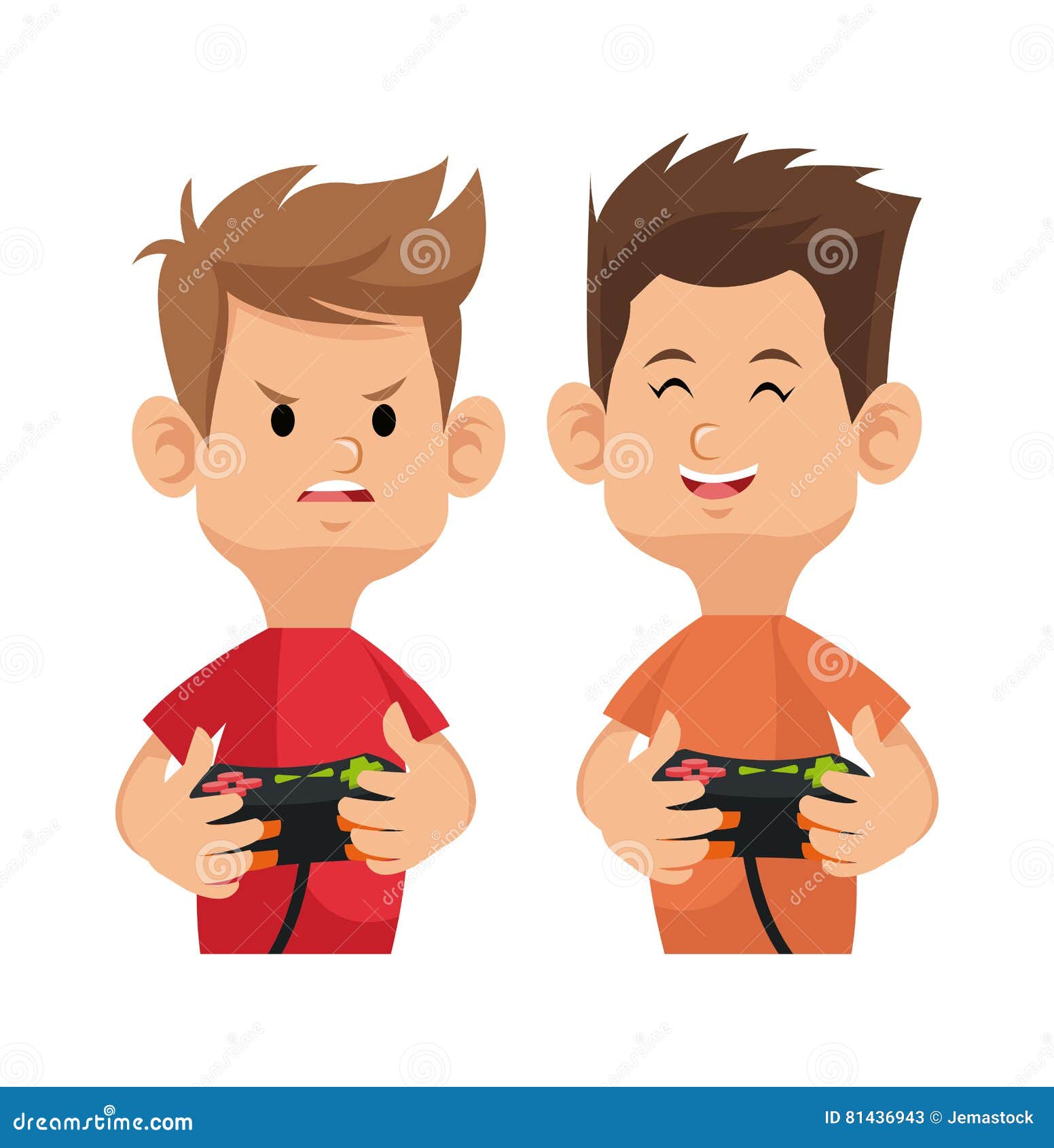 Two Gamer Happy and Angry with Game Pad Controller Stock Vector ...