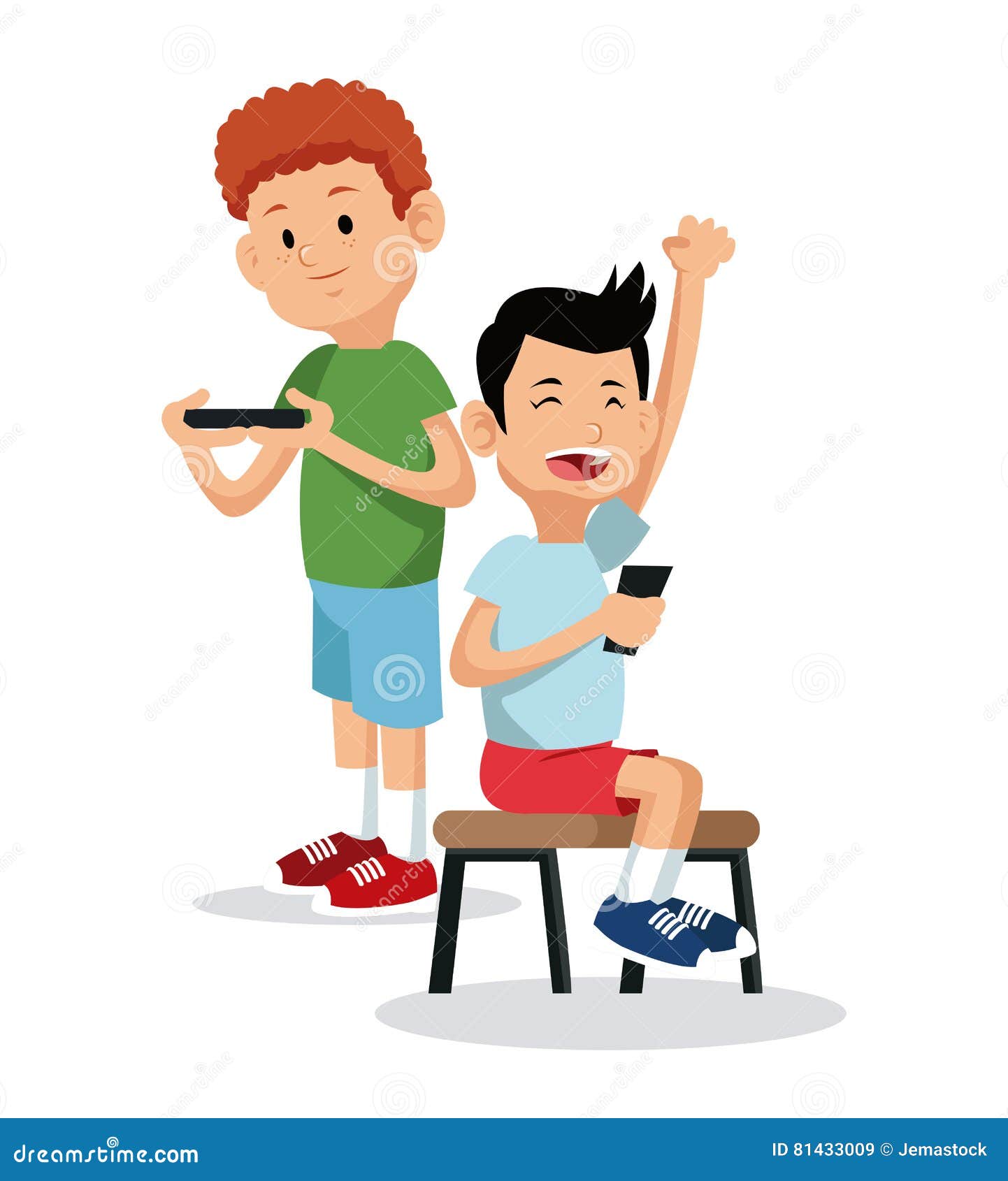 Two Gamers Video Game with Device Mobile Stock Vector - Illustration of ...