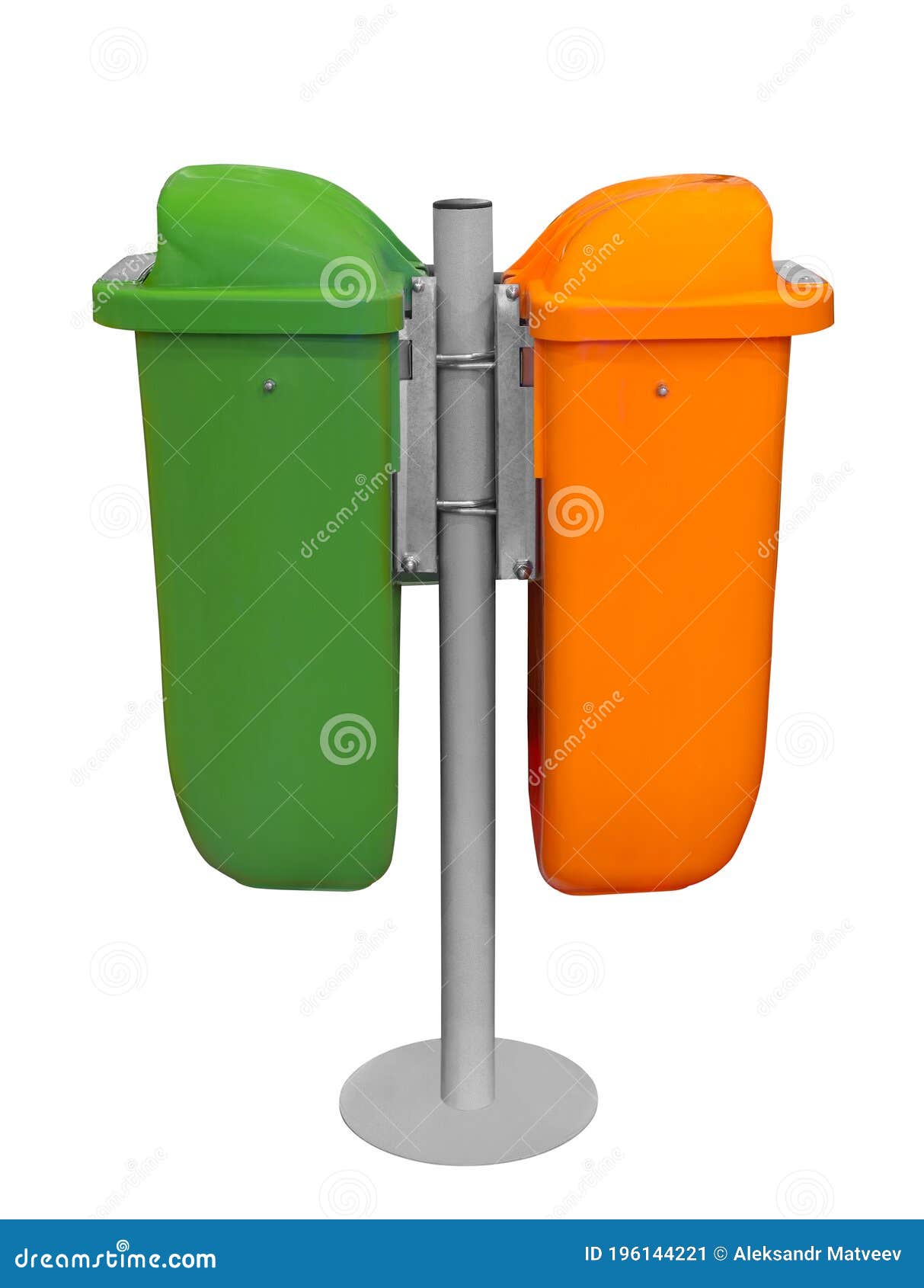 Two Garbage Cans Orange and Green on White. Stock Image - Image of ...