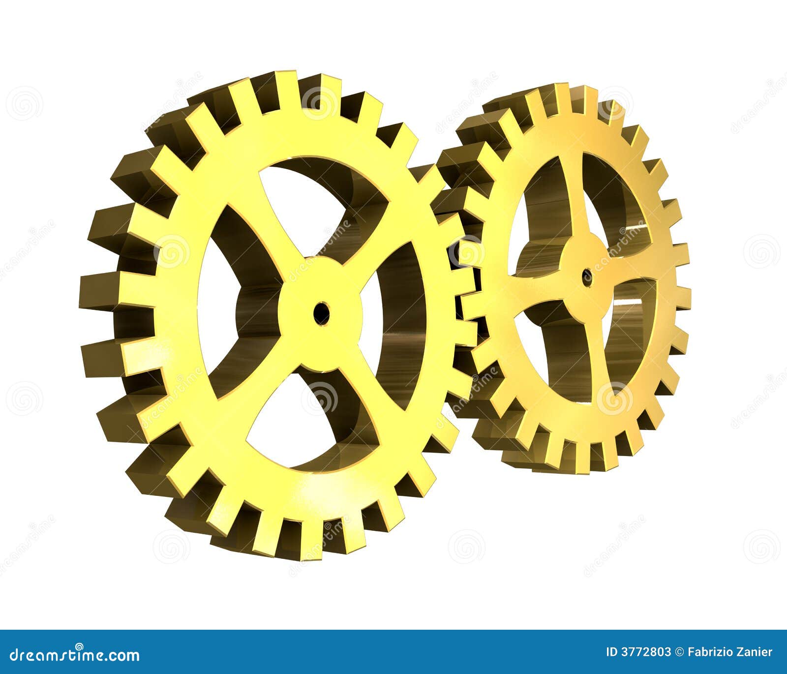 Two gears in gold (3D) stock illustration. Illustration of metaphor ...
