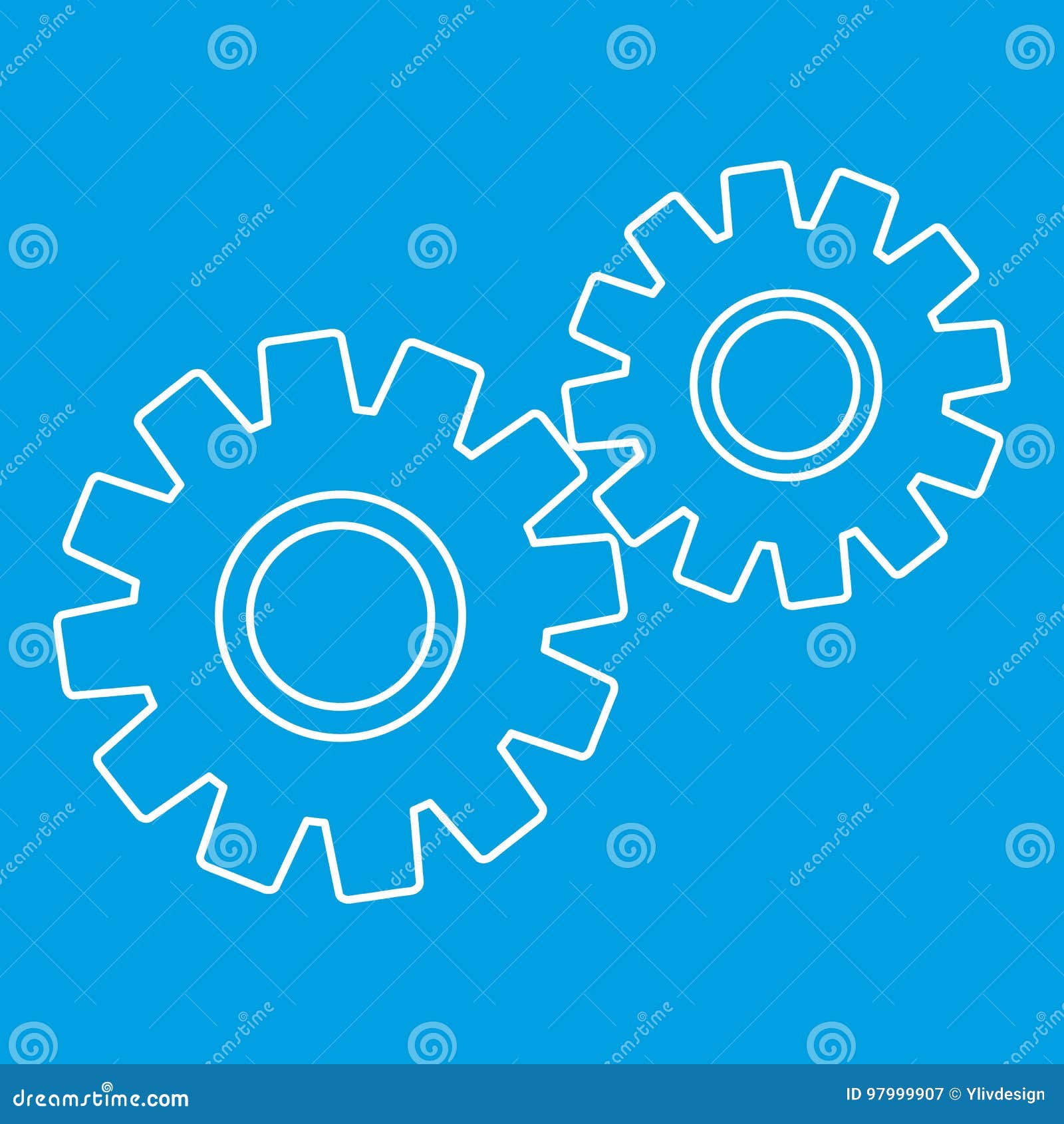 Two Gears Icon, Outline Style Stock Vector - Illustration of thin ...