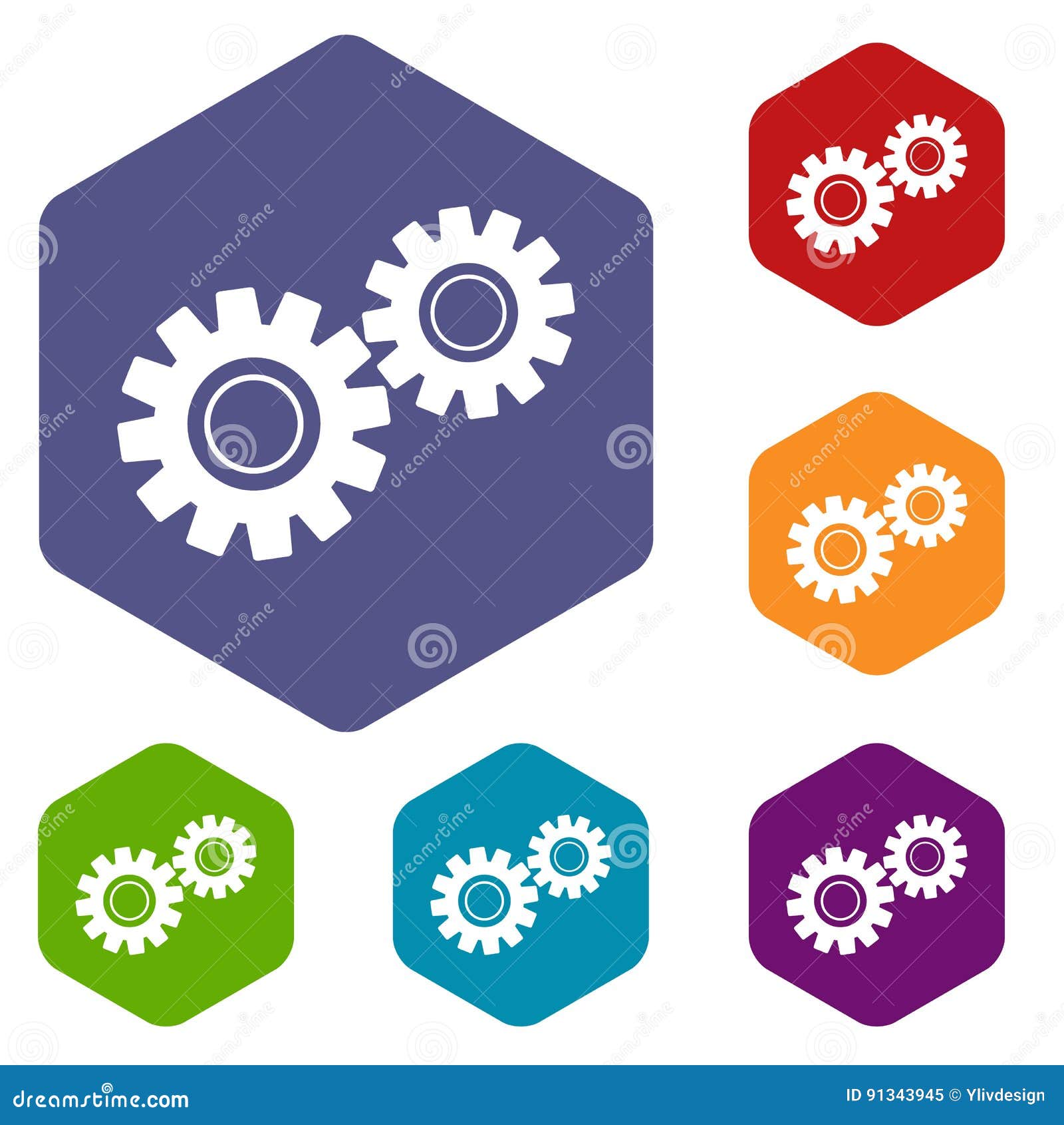 Two Gears Icons Set Hexagon Stock Vector - Illustration of industry ...