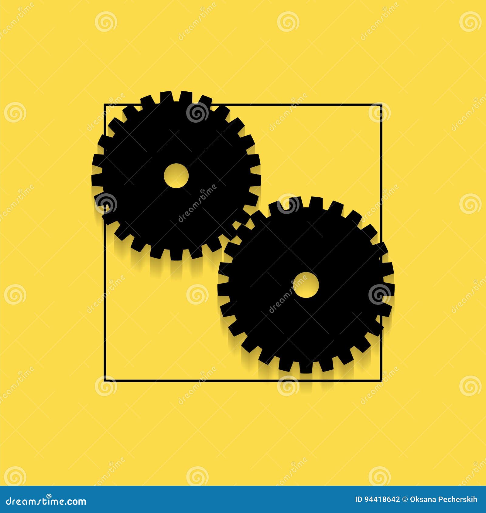 Two Gears on a Yellow Background. Stock Vector - Illustration of clock ...