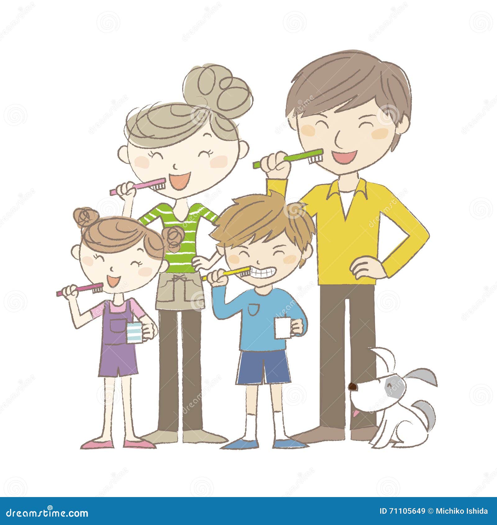 Two-genaration Family Brushing Teeth Together Stock Vector ...