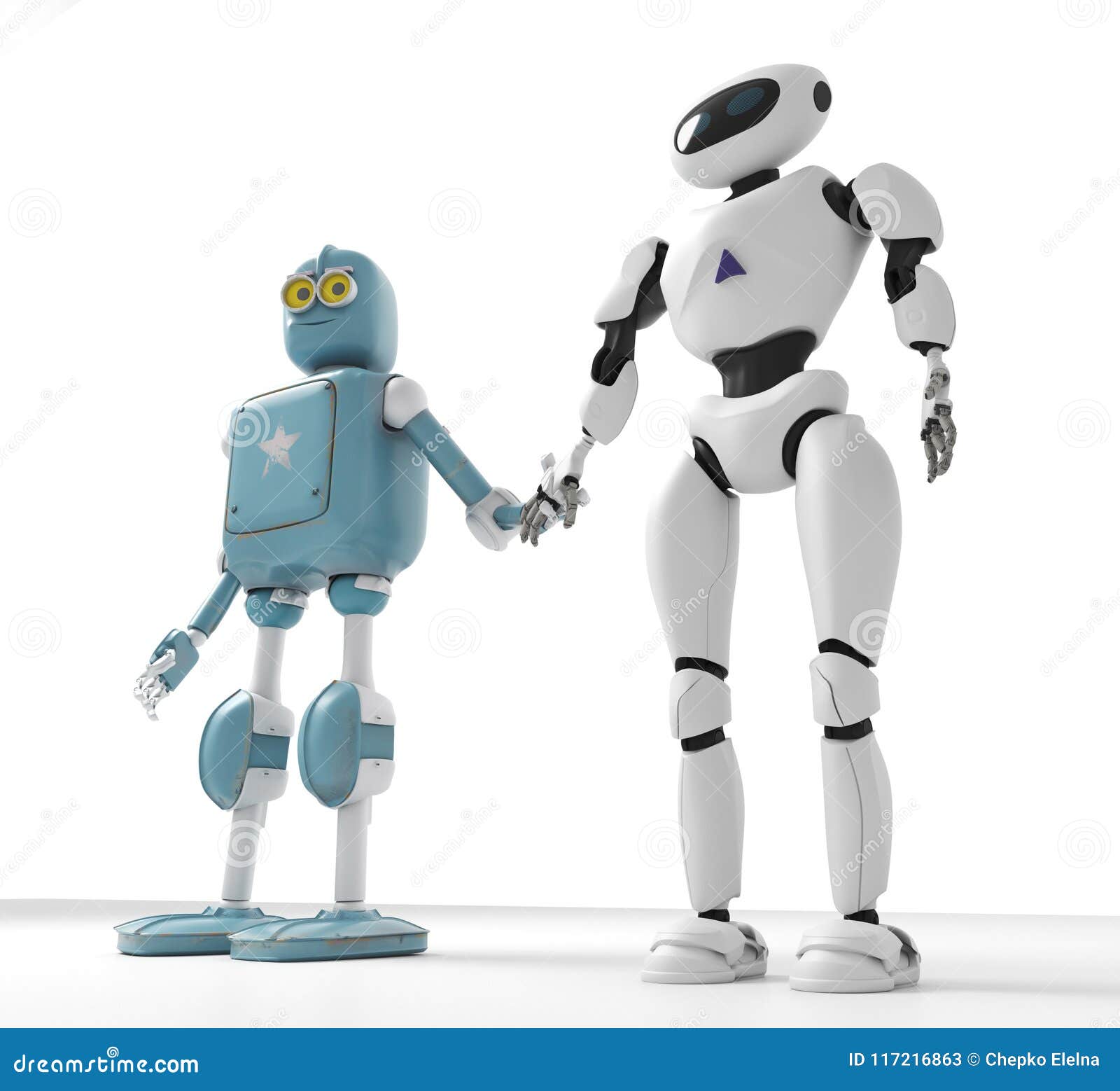 Two Generations of Robots Holding Hands with an on-white Background ...