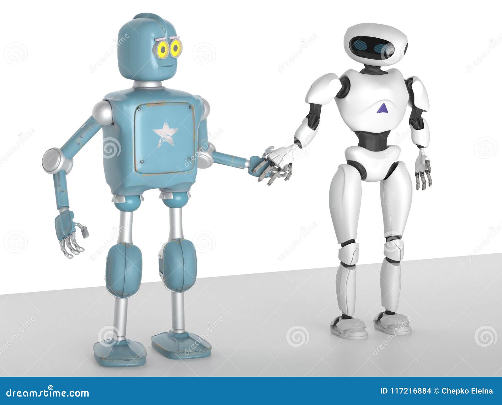 Two Generations of Robots Holding Hands with an on-white Background ...