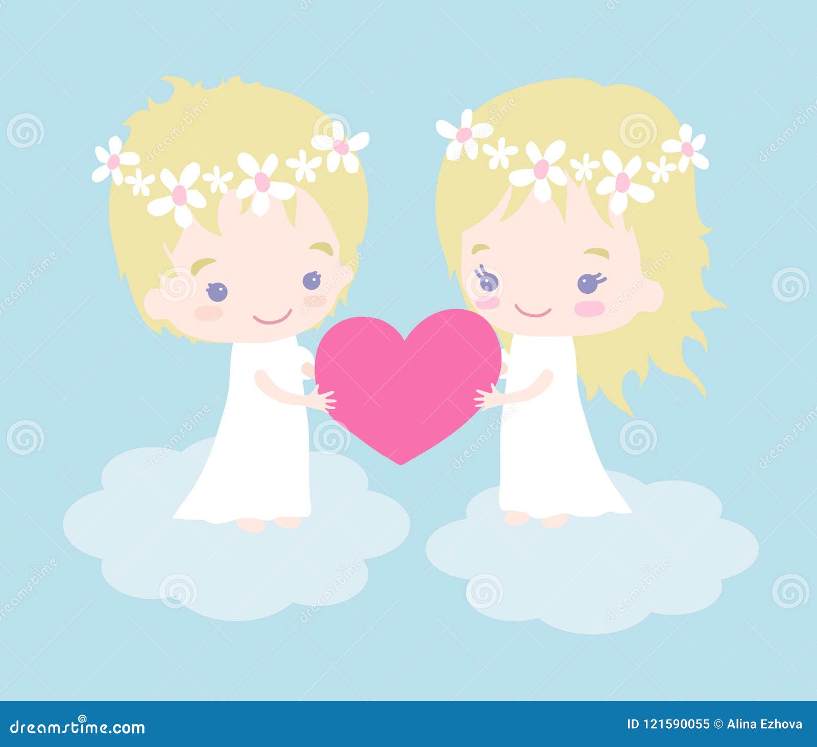 Two gentle angels. stock vector. Illustration of heart - 121590055