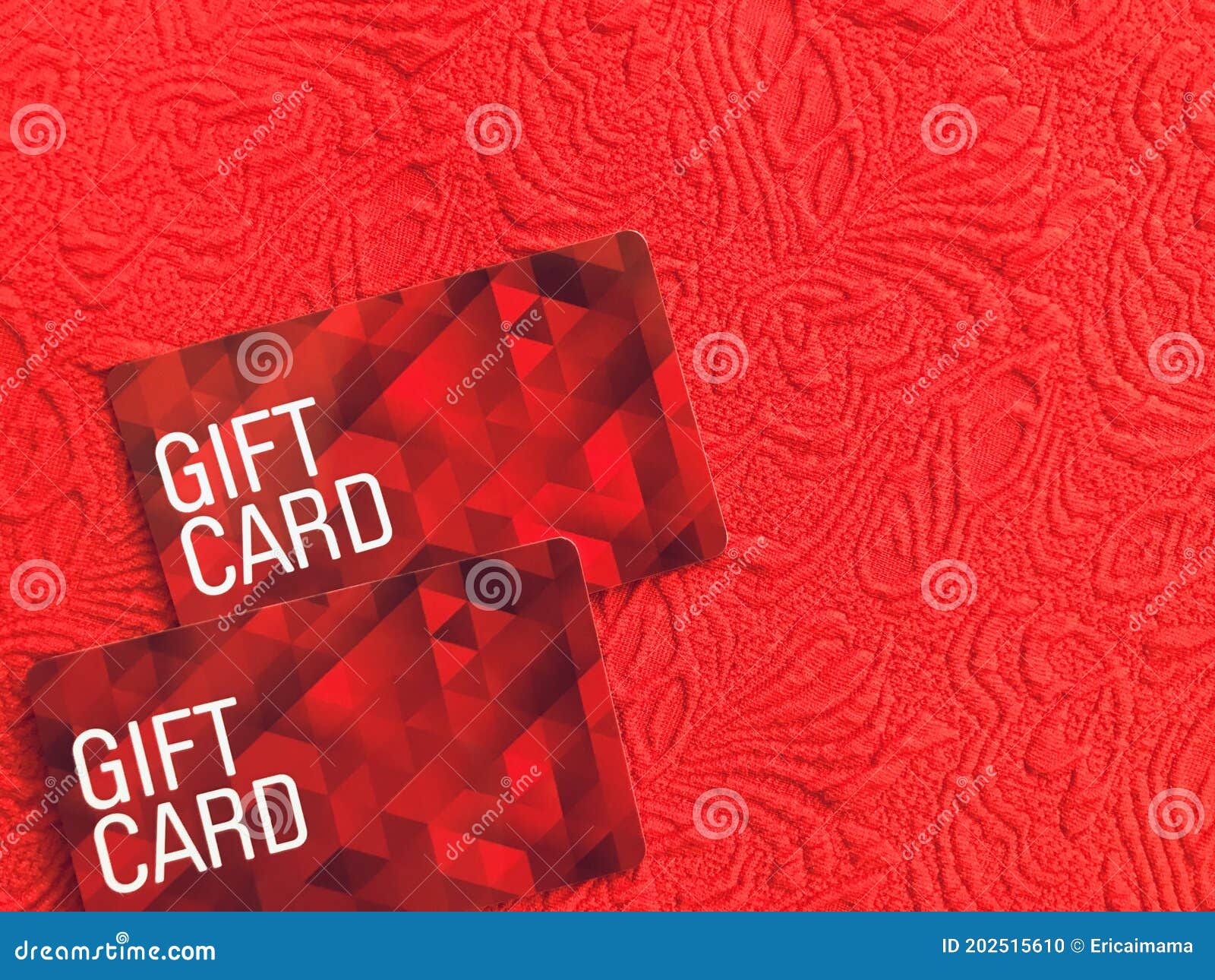 Two Red Gift Card on Red Background. Stock Photo - Image of fabric ...