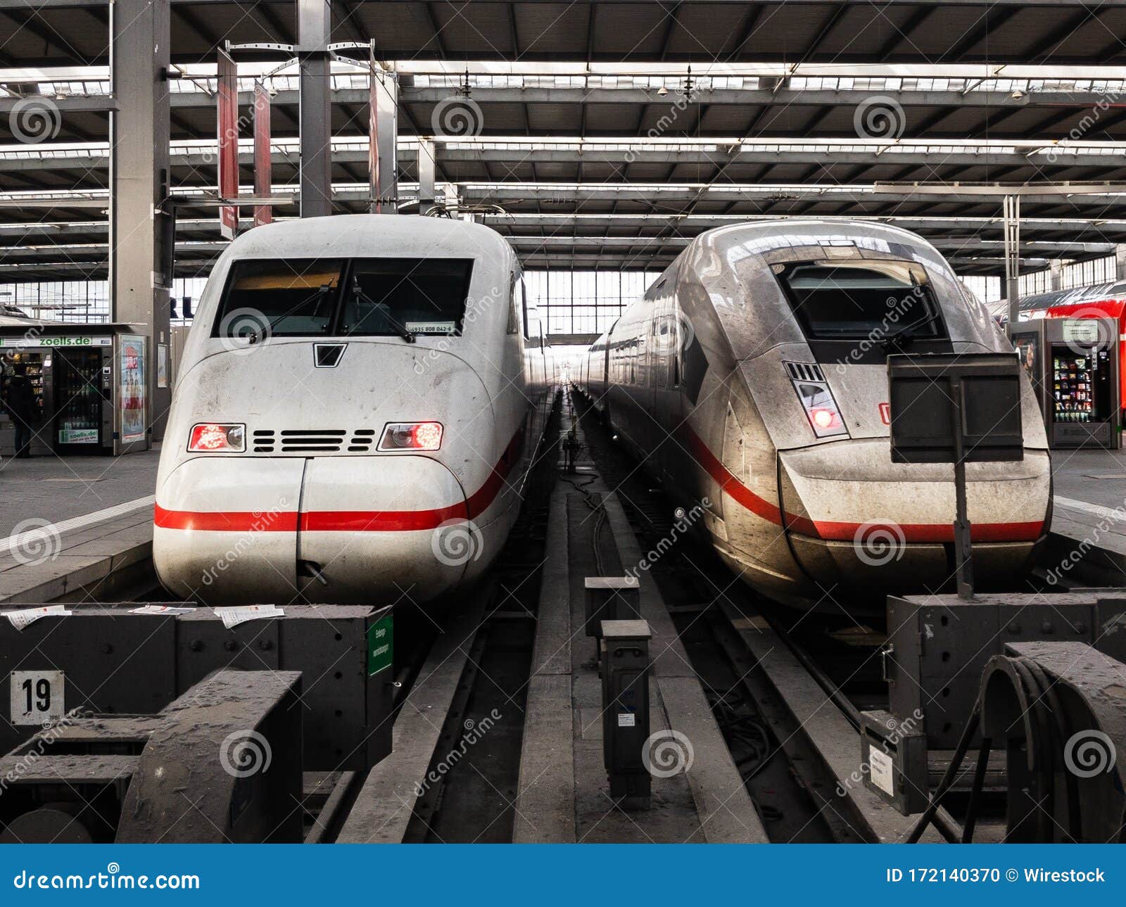 Two German ICE of Different Generations at the End of a Rail Editorial ...