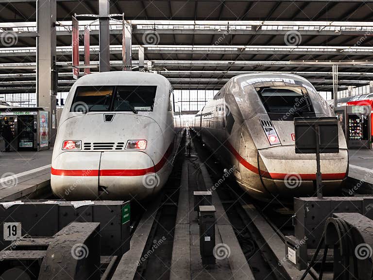 Two German ICE of Different Generations at the End of a Rail Editorial ...