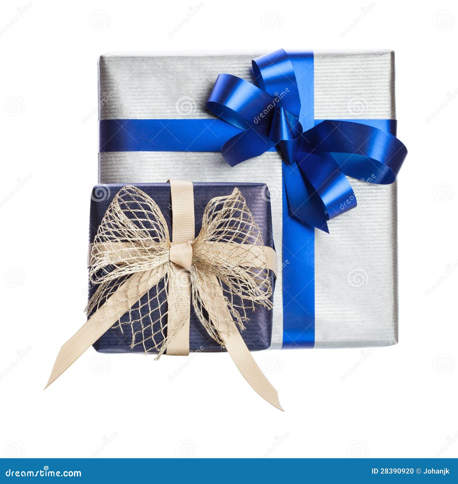 Two Gift Box with Blue Ribbon Stock Photo - Image of parcel, present ...