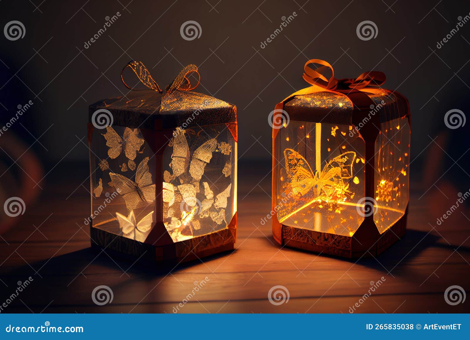 Two Gift Box with Bow and Light from within Stock Illustration ...