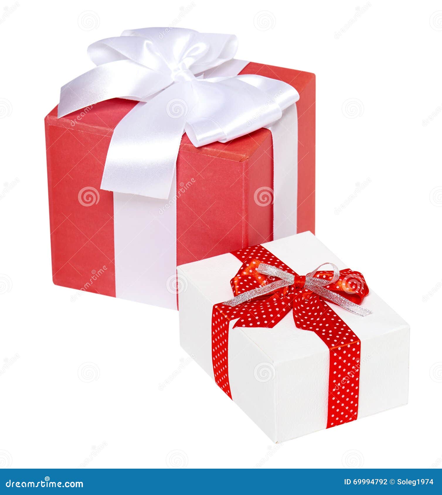 Two Gift Box Decorated Silk Red Ribbon and Bow, Object on White Studio ...