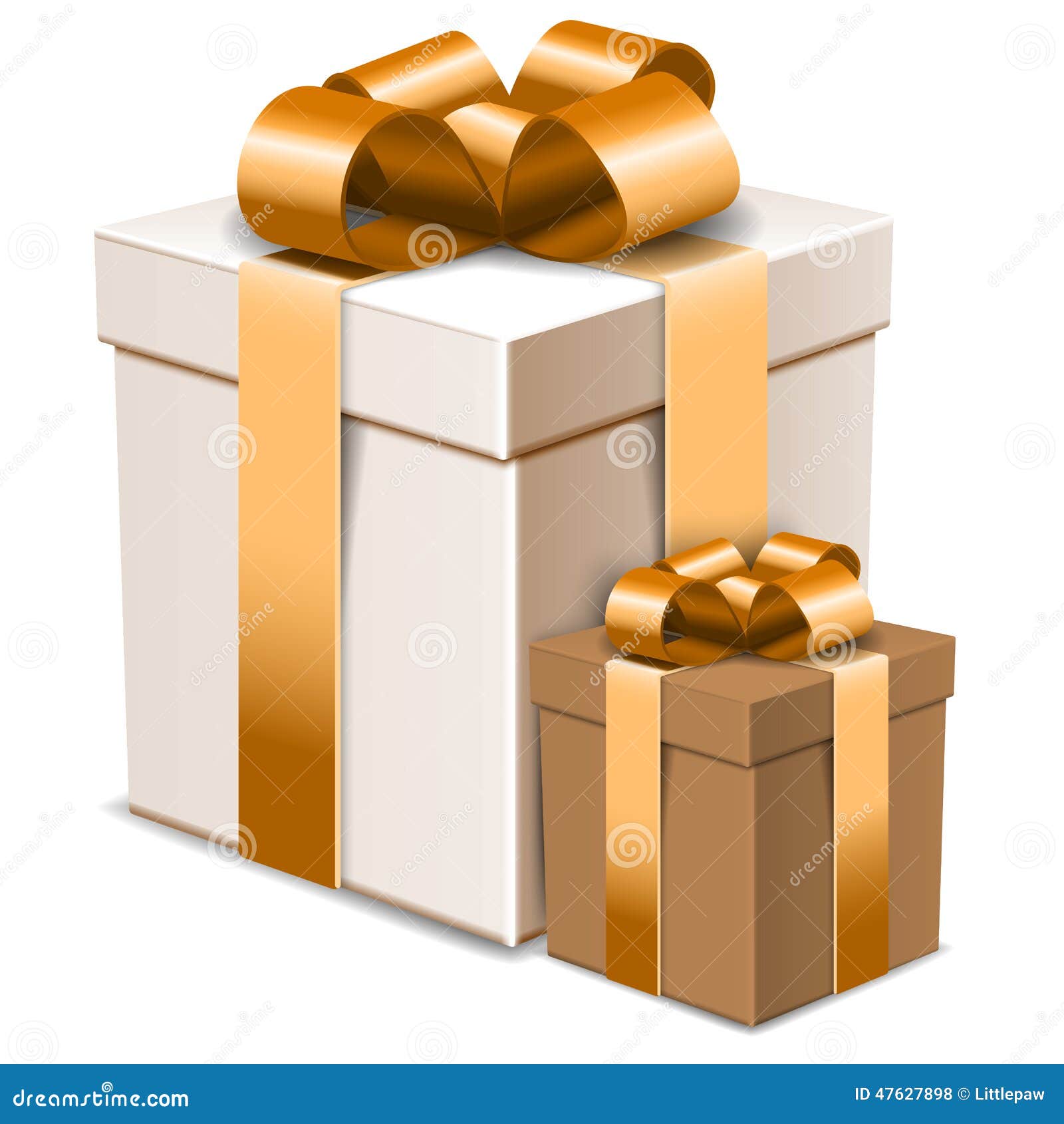 Two Gift Boxes with Decorative Golden Bows Isolated on White Stock ...
