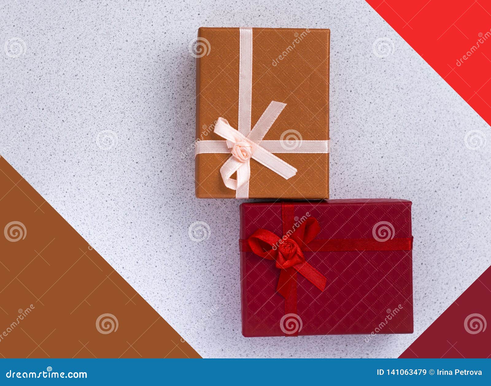 Two Gift Boxes in Red and Orange, with Bows Stock Image - Image of ...