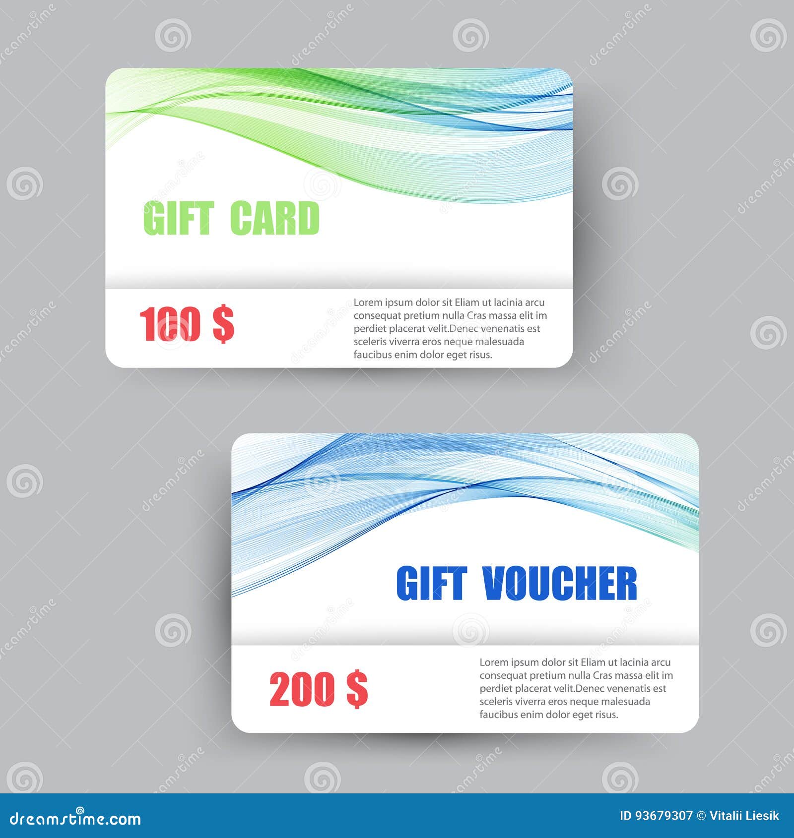 Two Gift Cards with a Transparent Blue-green Abstract Waves Stock ...