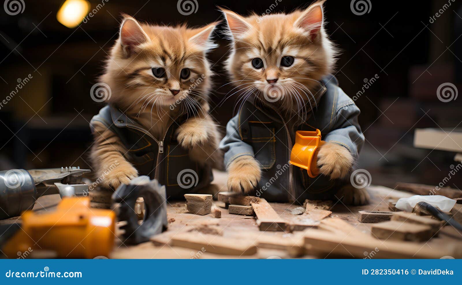 Two Ginger Kittens Playing in a Carpenter S Workshop with Tools and ...