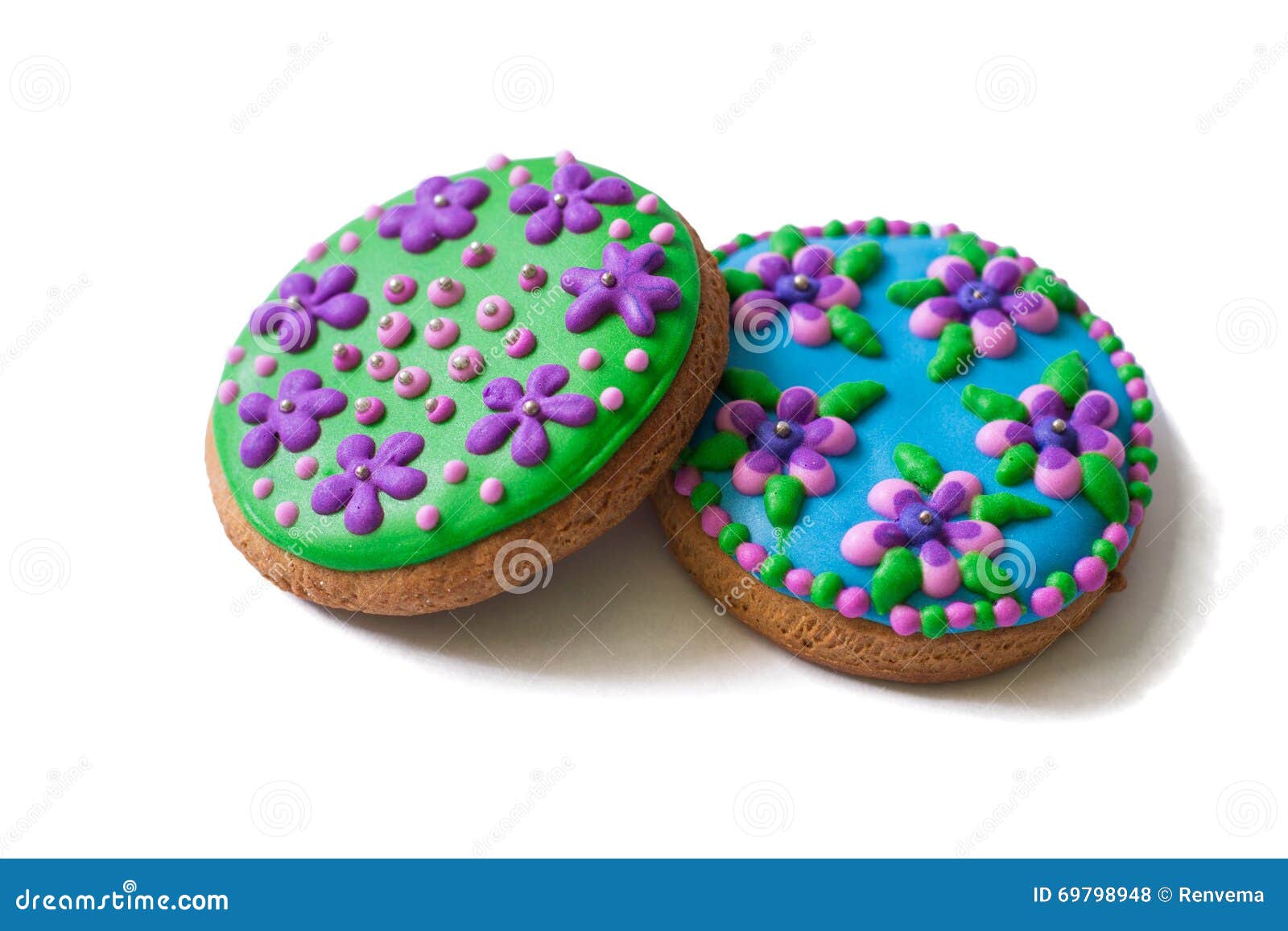 Two Gingerbread with Flowers Isolated Stock Photo - Image of bakery ...