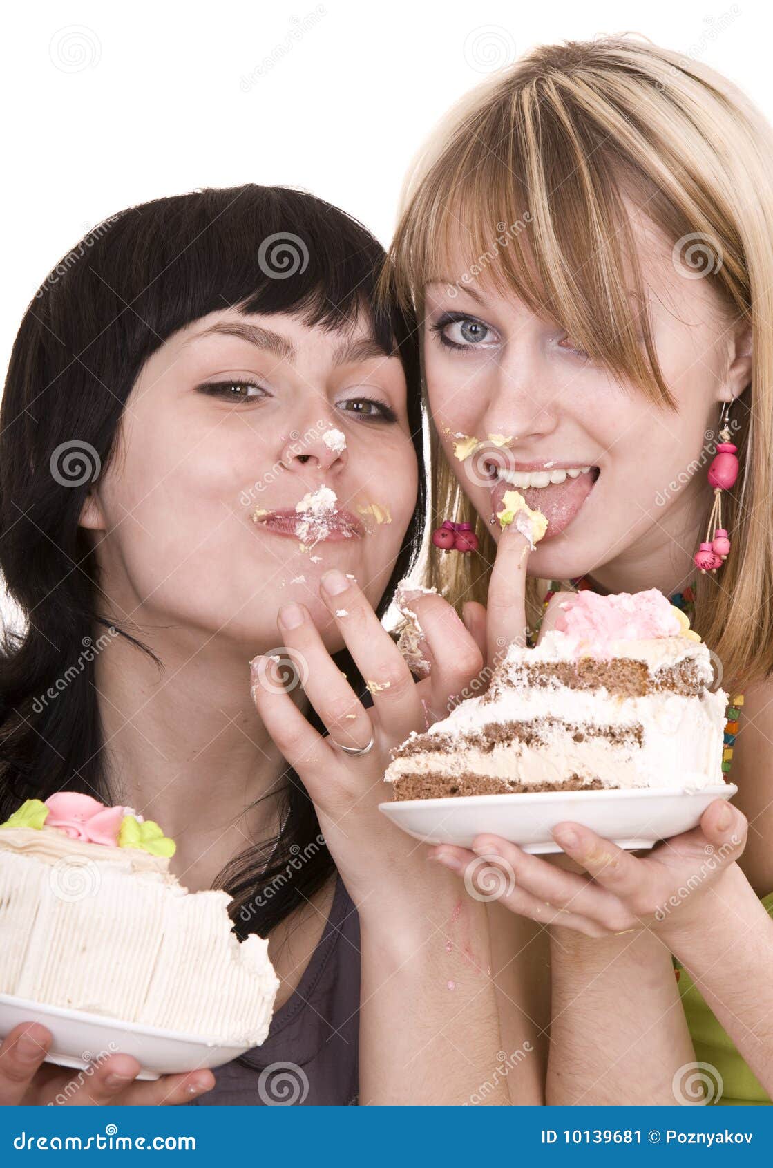 Two Girl Eating Chocolate Cake. Stock Image - Image of cooking, beauty ...