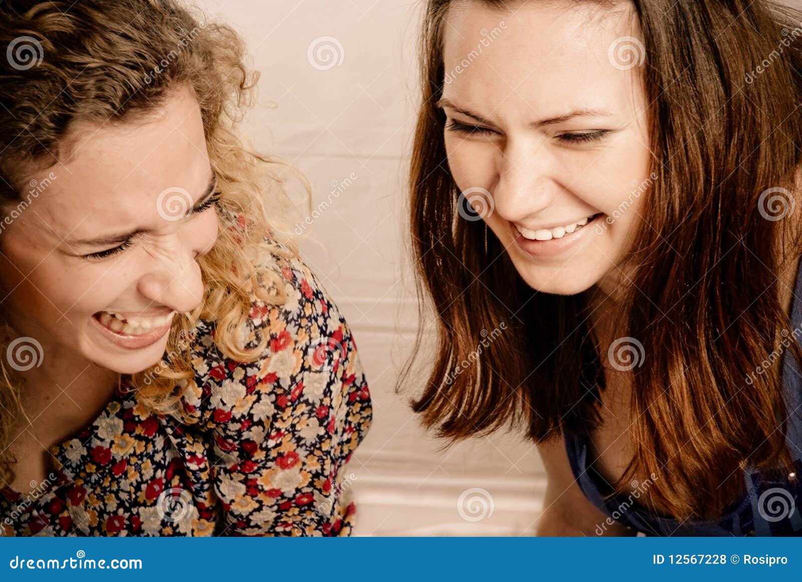 Two Girl Friends Laughing Gleefully Stock Photo - Image of headshots ...