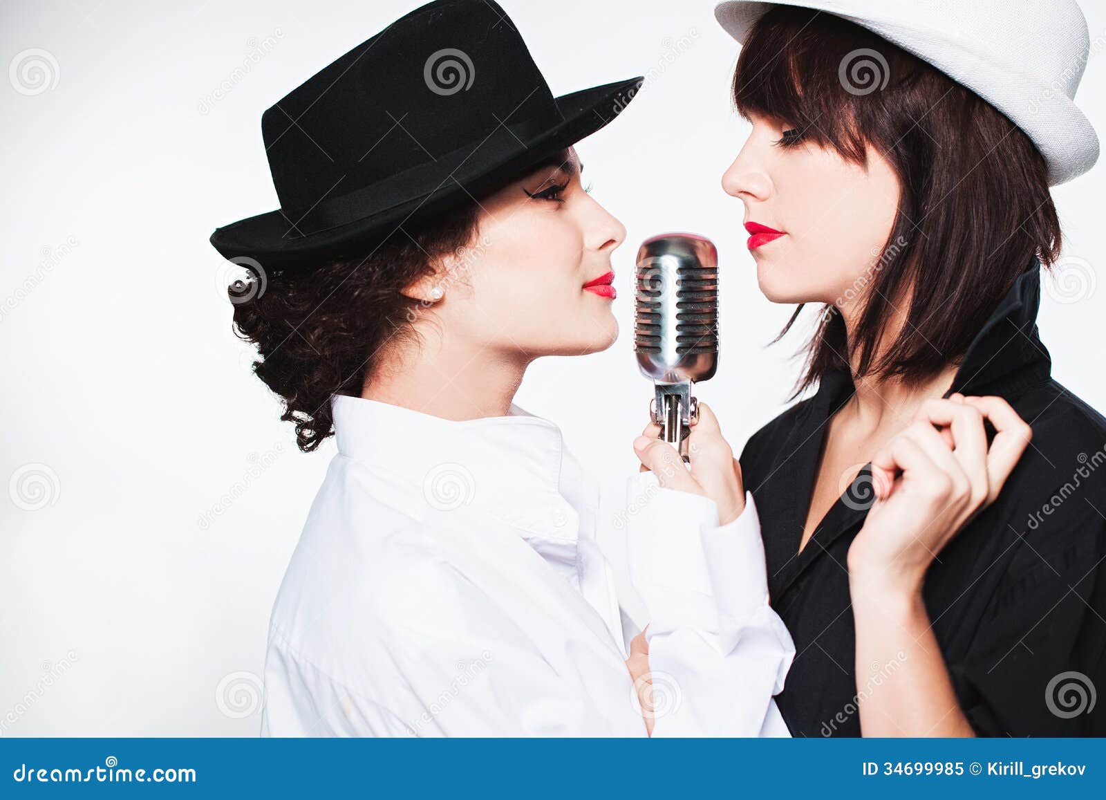 Two girl singers stock image. Image of performance, brown - 34699985