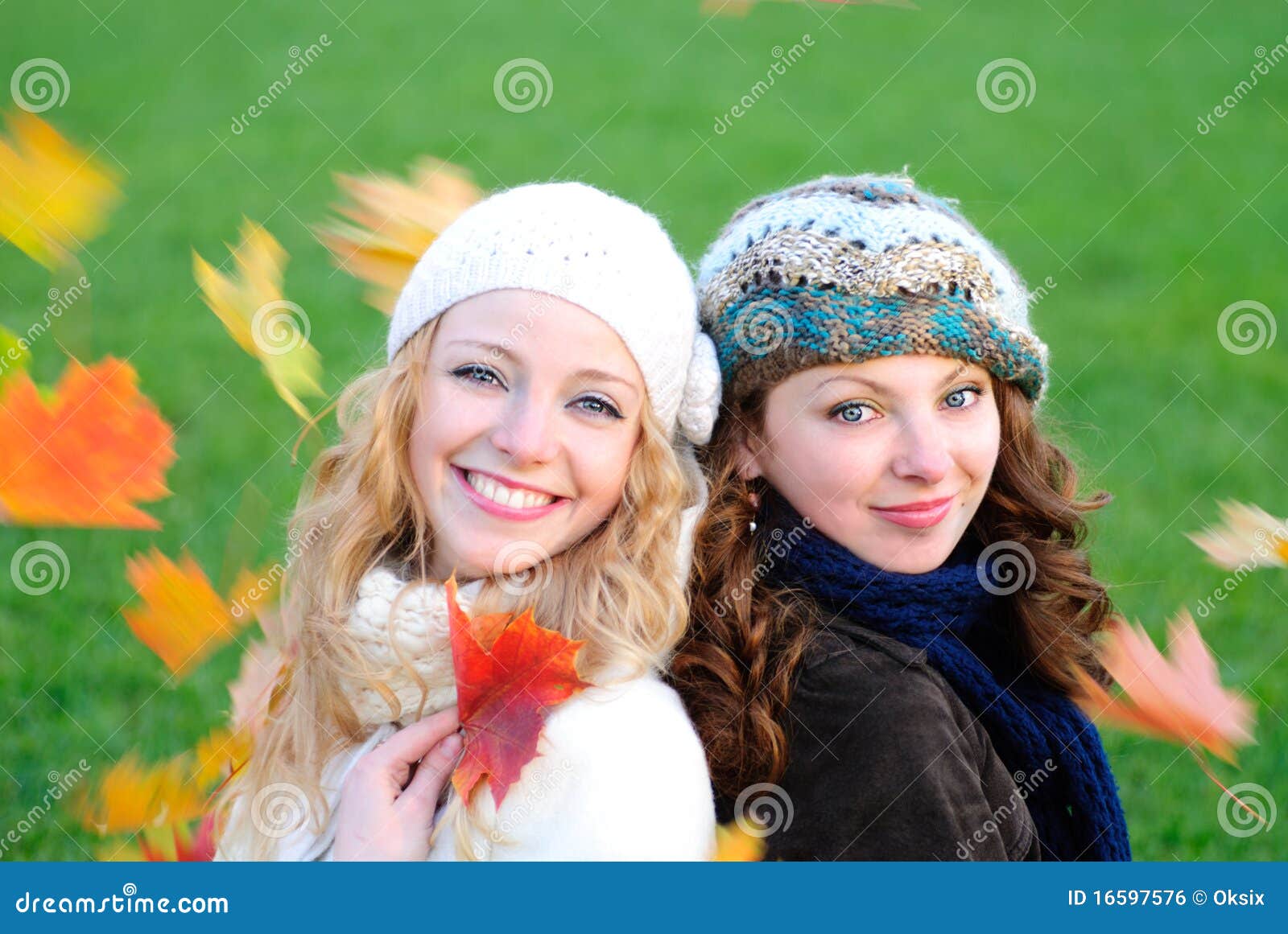 Two Girl Under the Maple Tree Stock Photo - Image of female, smile ...