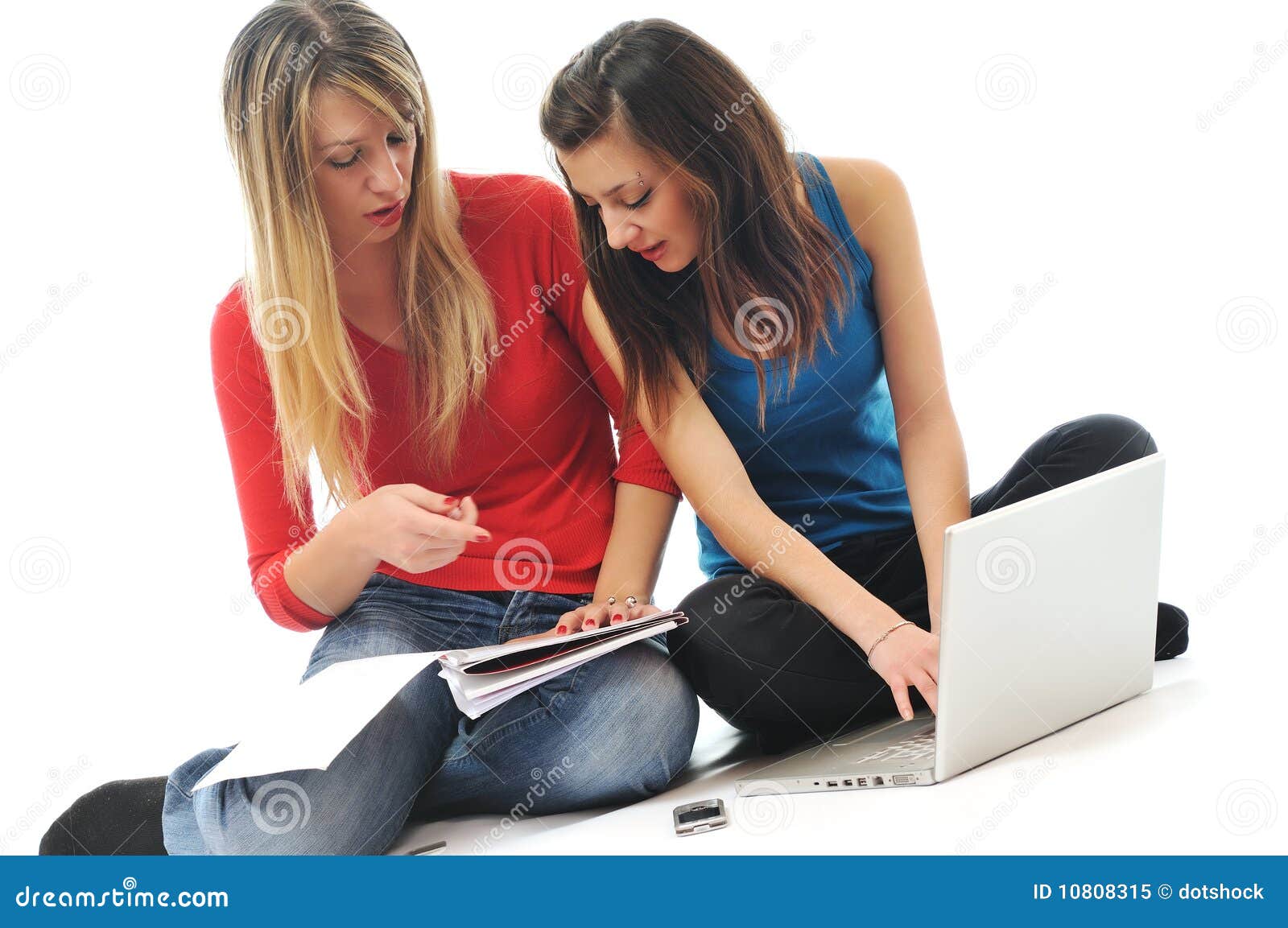 Two girl work on laptop stock image. Image of help, girl - 10808315