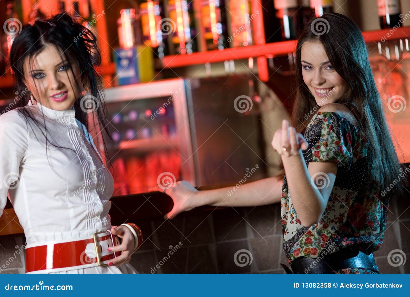 Two girlfriends in bar stock photo. Image of human, clothing - 13082358