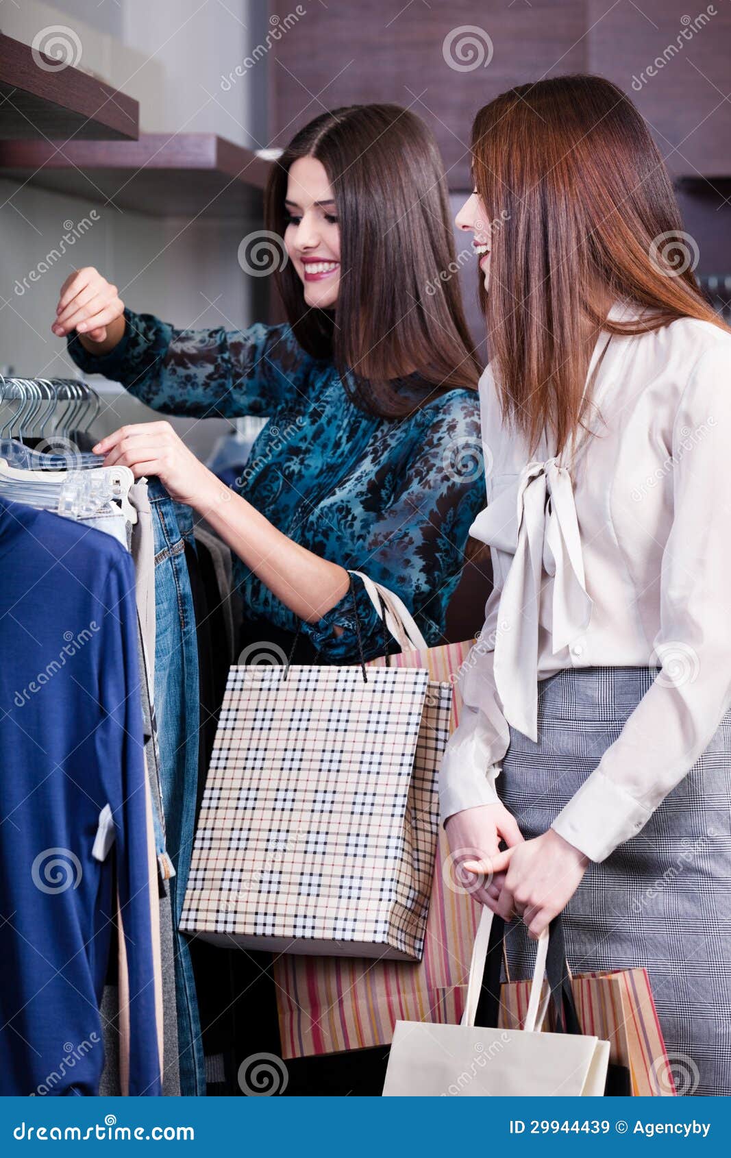 Friends Finger Clothes while Go Shopping Stock Image - Image of coat ...