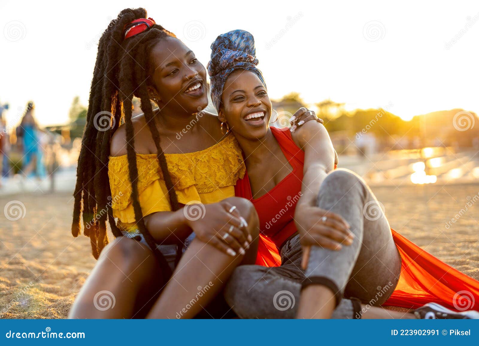Two Girlfriends Having Fun Outdoors Stock Image Image Of American