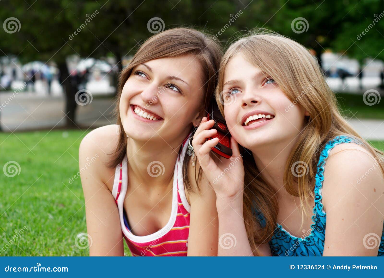 Two girlfriends in park stock photo. Image of emotion - 12336524